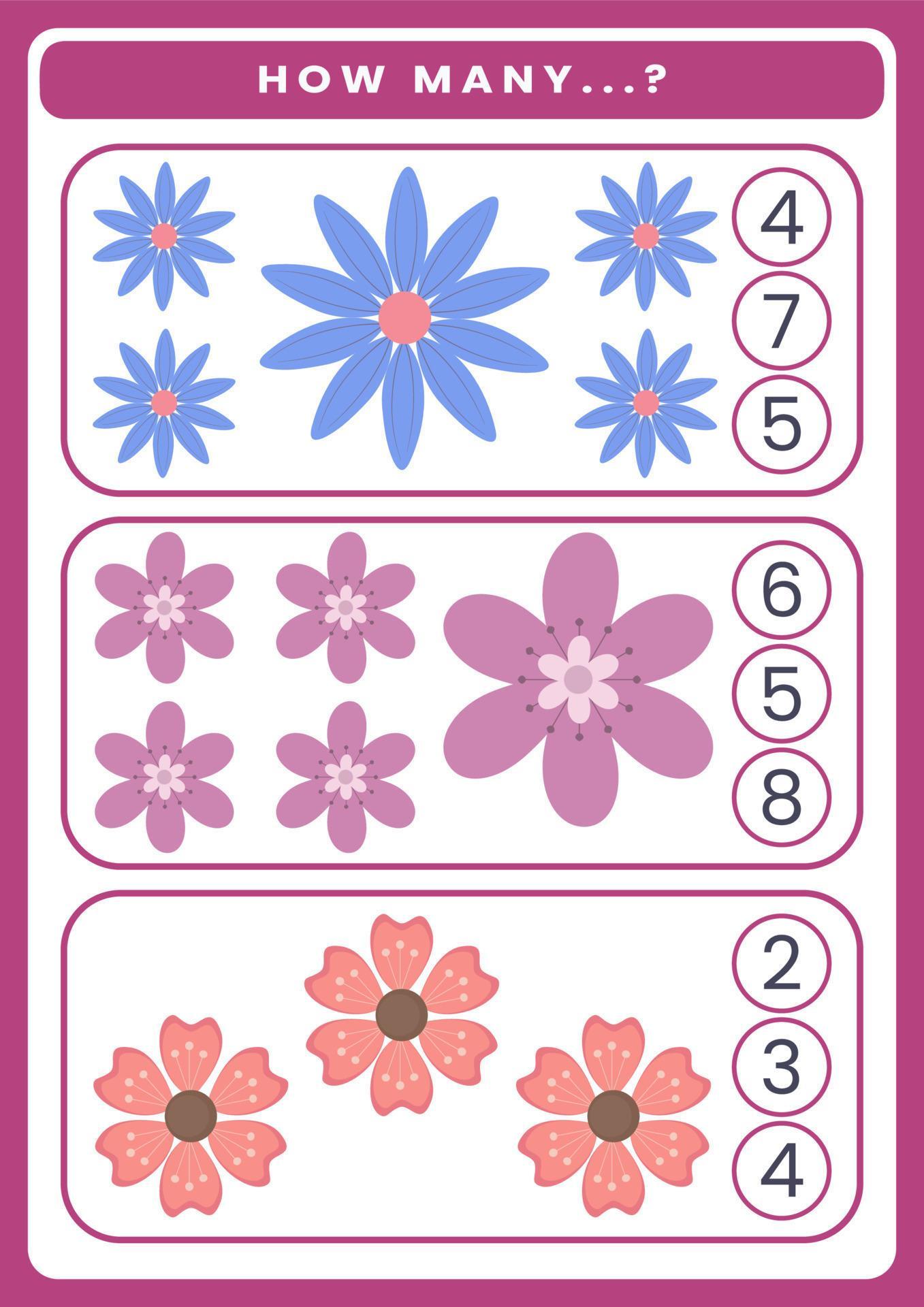 How many flowers are there. Math worksheet for kids 20542069 Vector Art ...