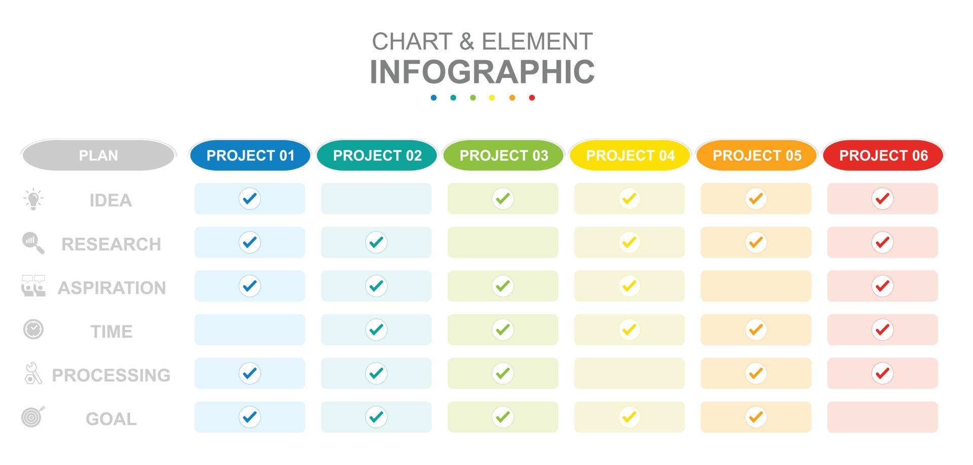 Infographic business template. 6 Steps Modern Project Table comparison ...