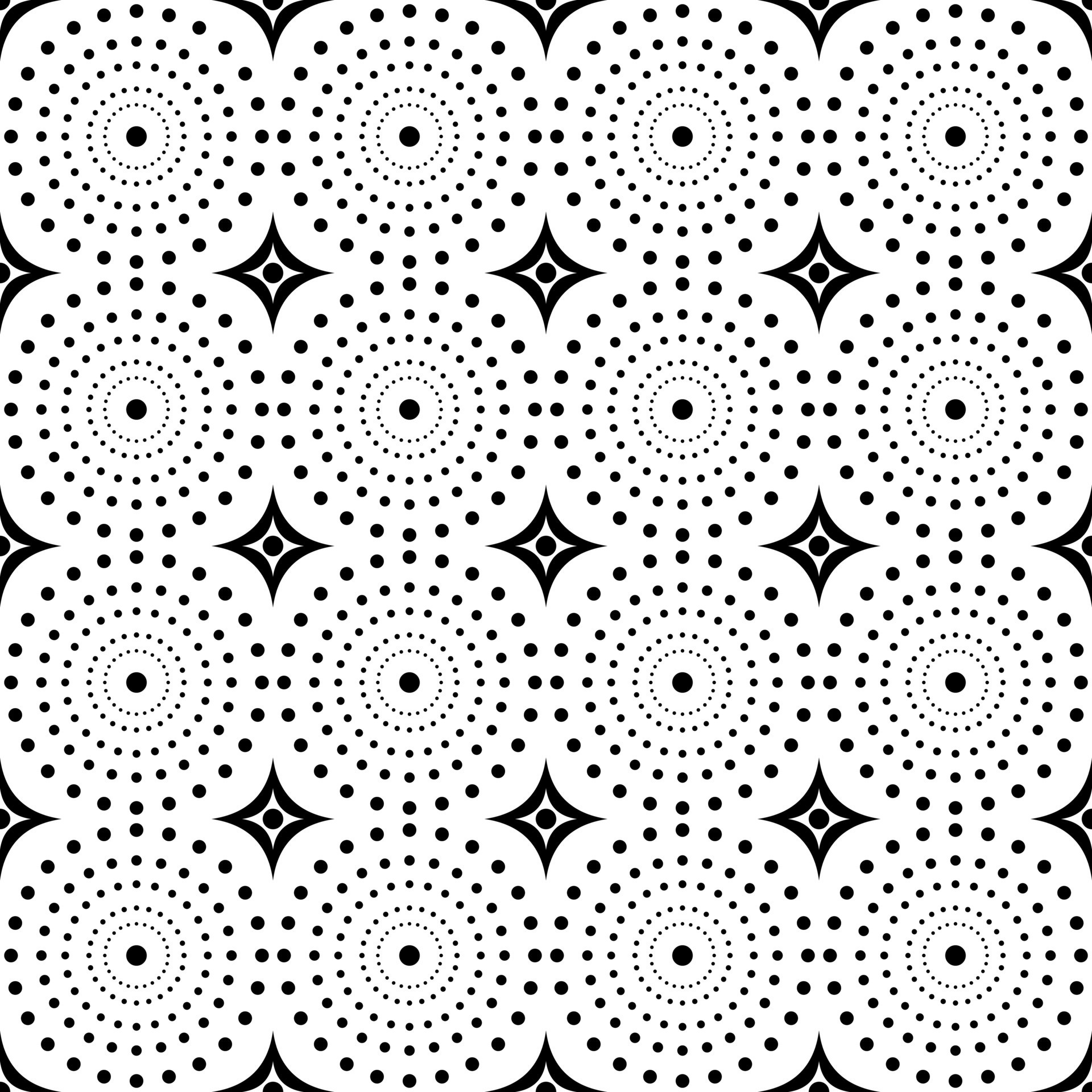 Seamless pattern monochrome, circular looped dots with four-pointed ...