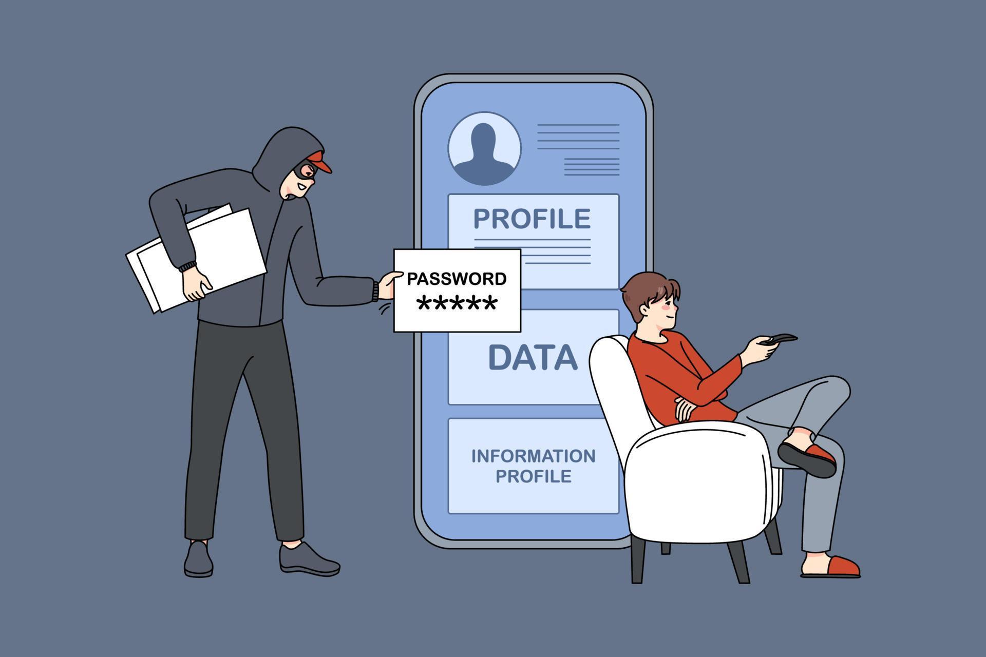 Hacker steal confidential information from person personal account. Digital money theft attack ...