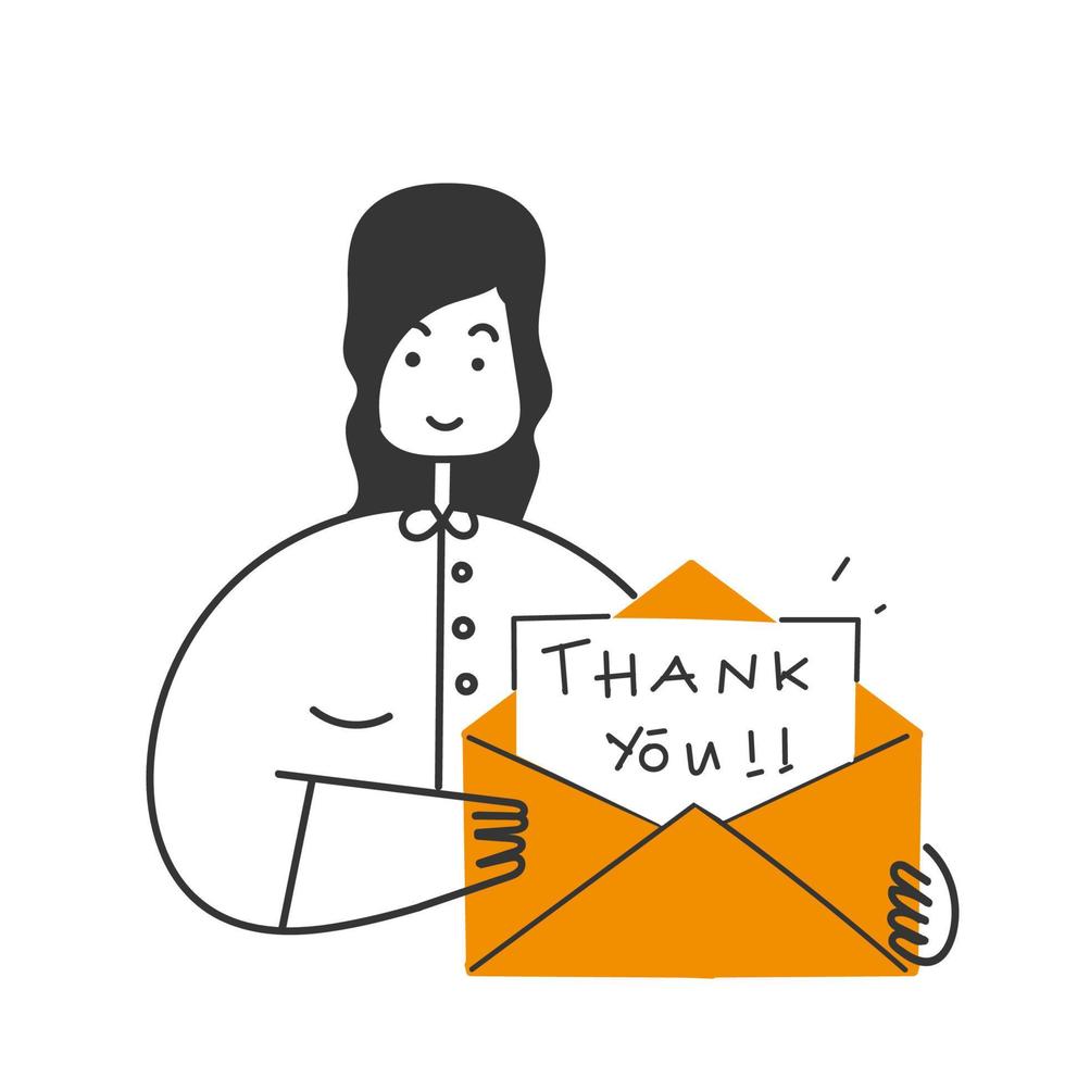 Hand Drawn Doodle Person Opening Thank You Letter Mail Illustration Vector 20561338 Vector Art