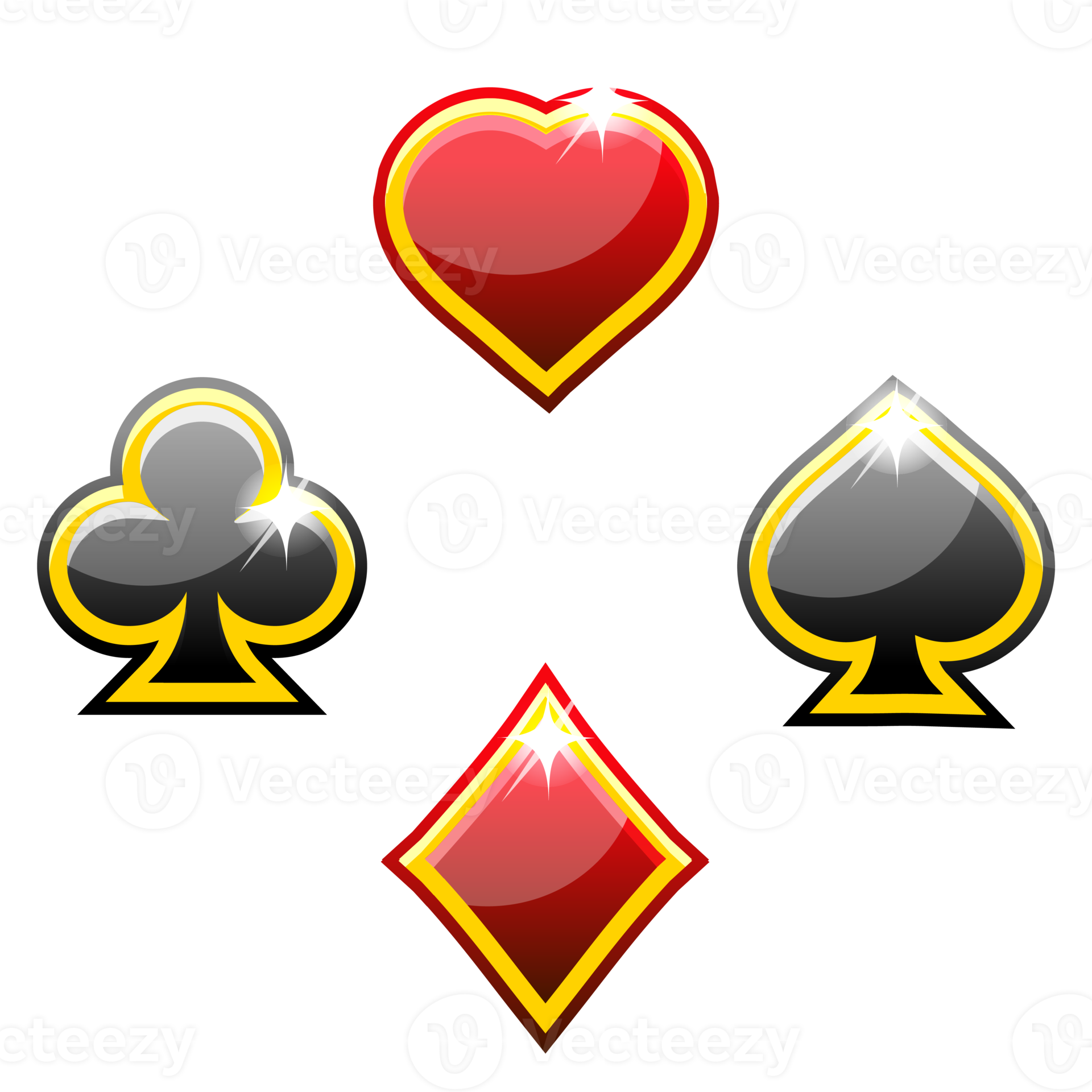 Set of playing card suits isolated on transparent background, Heart, spade, club and diamond ...