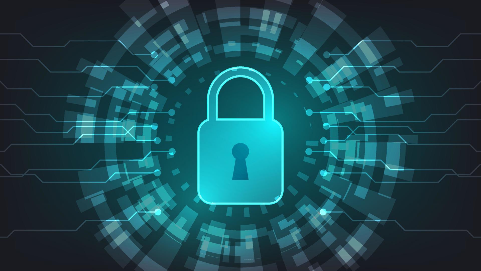 Digital Padlock With Virtual Screen On Dark Background Cyber Security Technology For Fraud