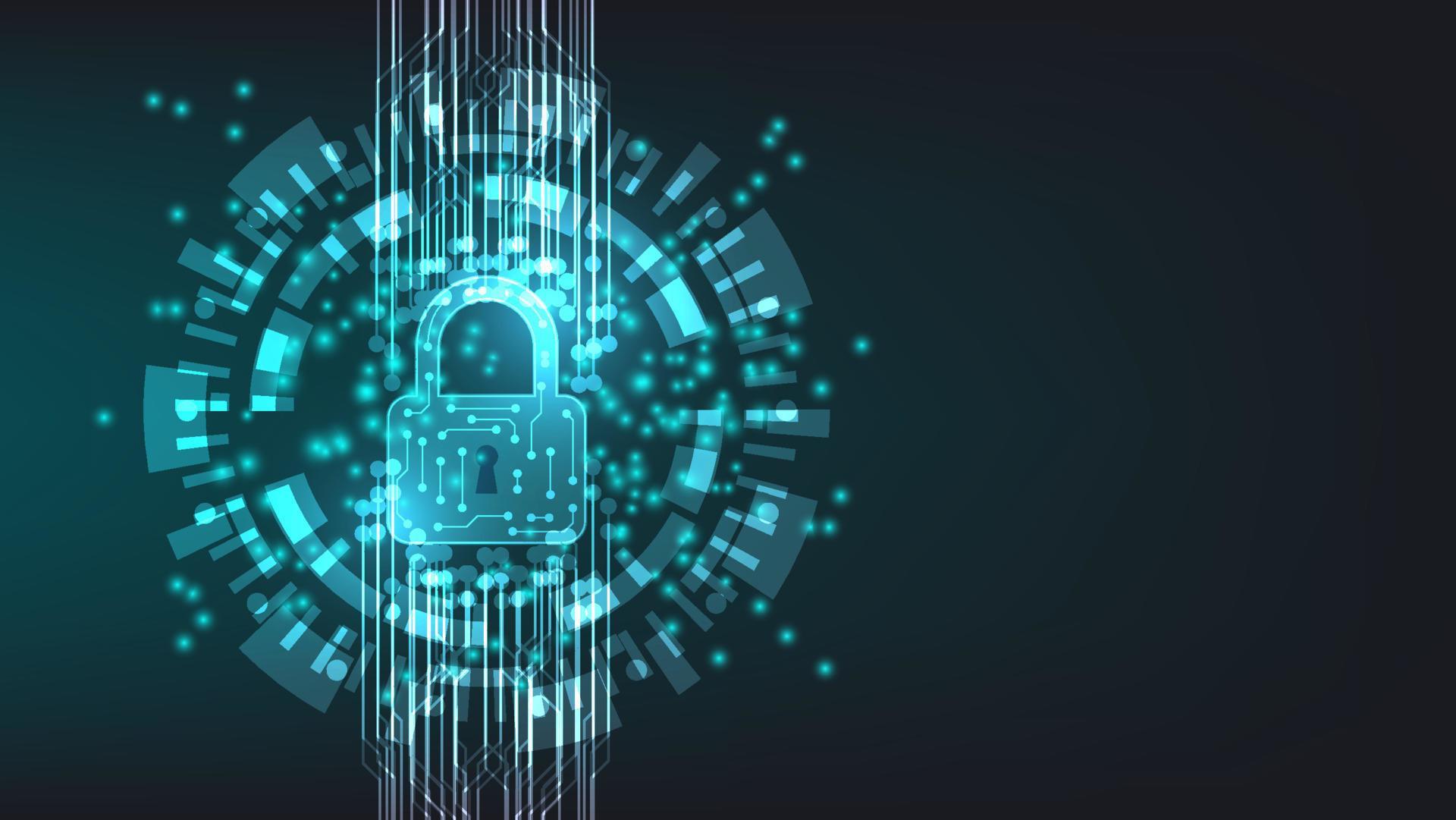 Digital Padlock With Virtual Screen On Dark Background Cyber Security Technology For Fraud