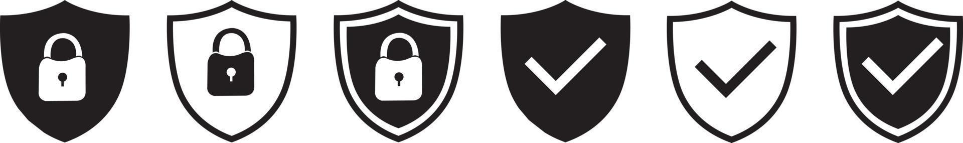 Set Of Security Shield Icons Security Shields Logotypes With Check Mark And Padlock Security