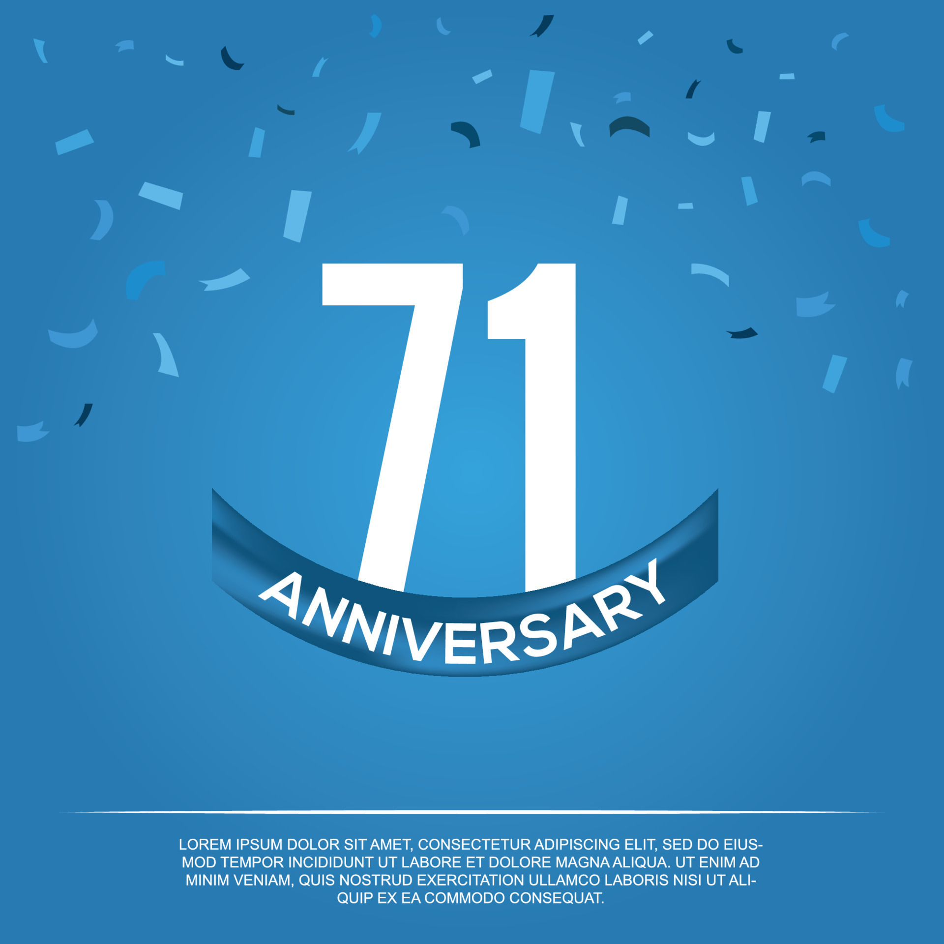 71st anniversary celebration vector design with white color numbers and white color font on blue ...