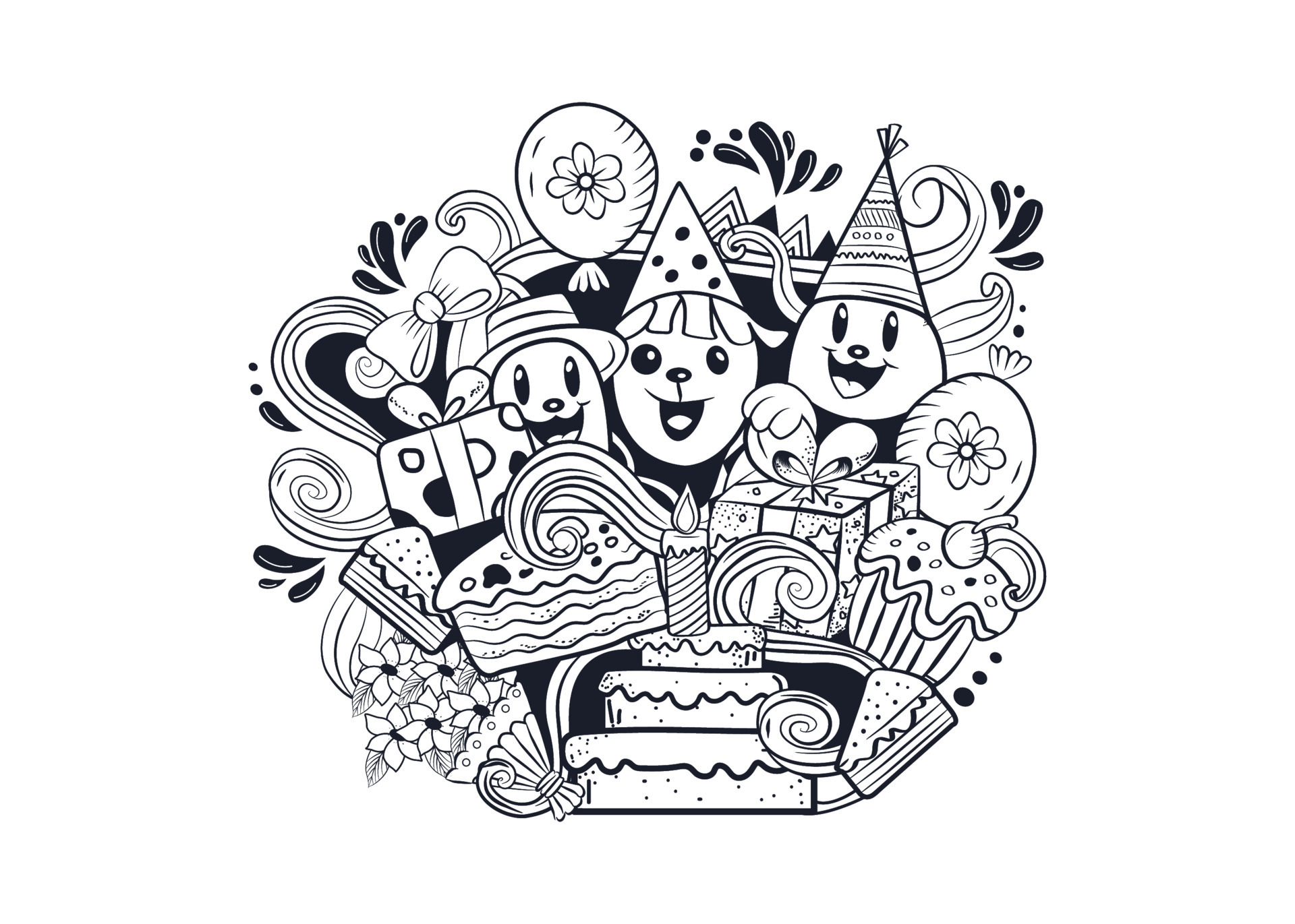 Birthday doodle art background 20590511 Vector Art at Vecteezy