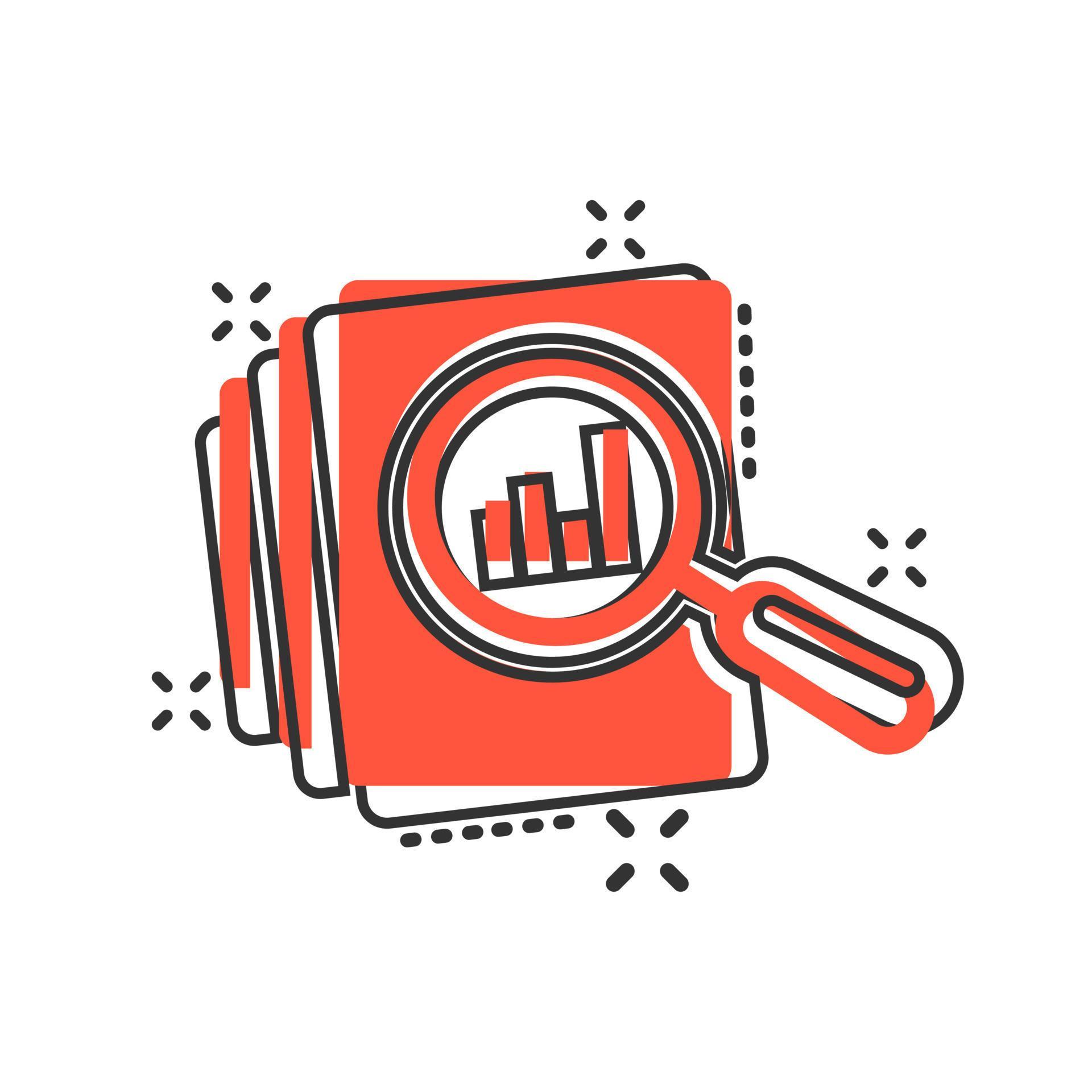 Audit document icon in comic style. Result report vector cartoon illustration on white isolated ...