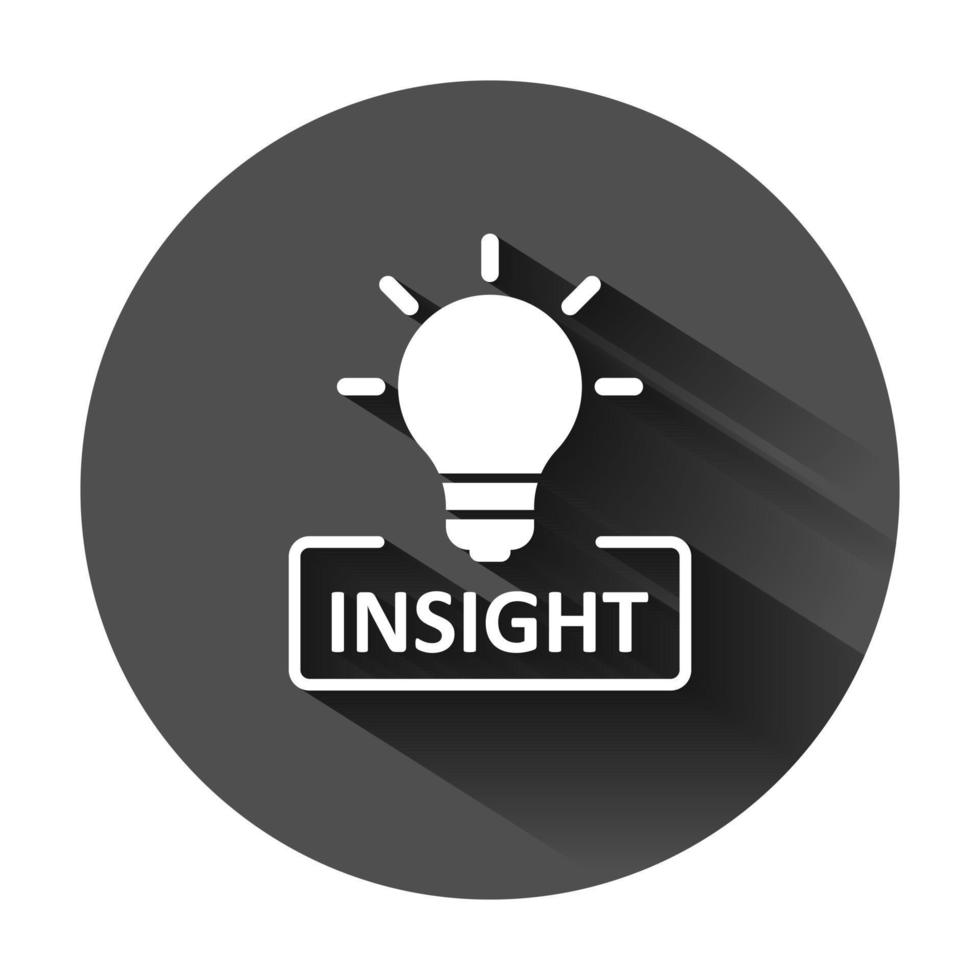 Insight icon in flat style. Bulb vector illustration on black round ...