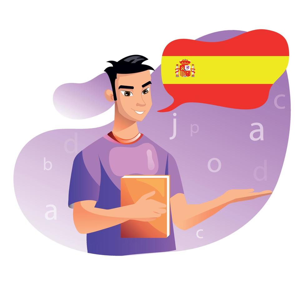 Vector illustration of a Spanish tutor. Online education, courses ...