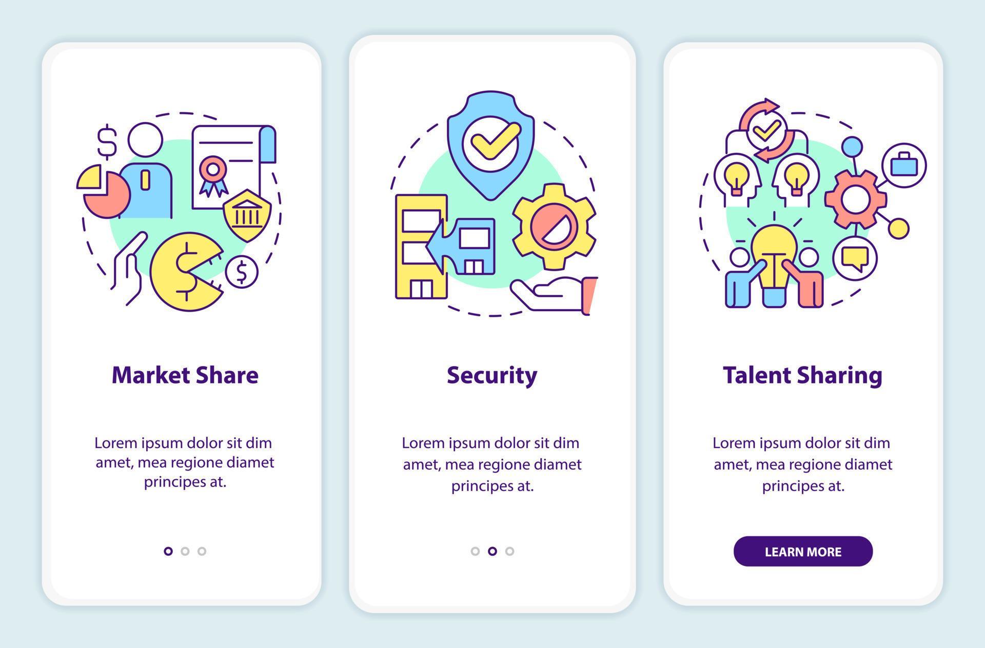 Merger Objectives Onboarding Mobile App Screen Business Strategy Walkthrough 3 Steps Editable