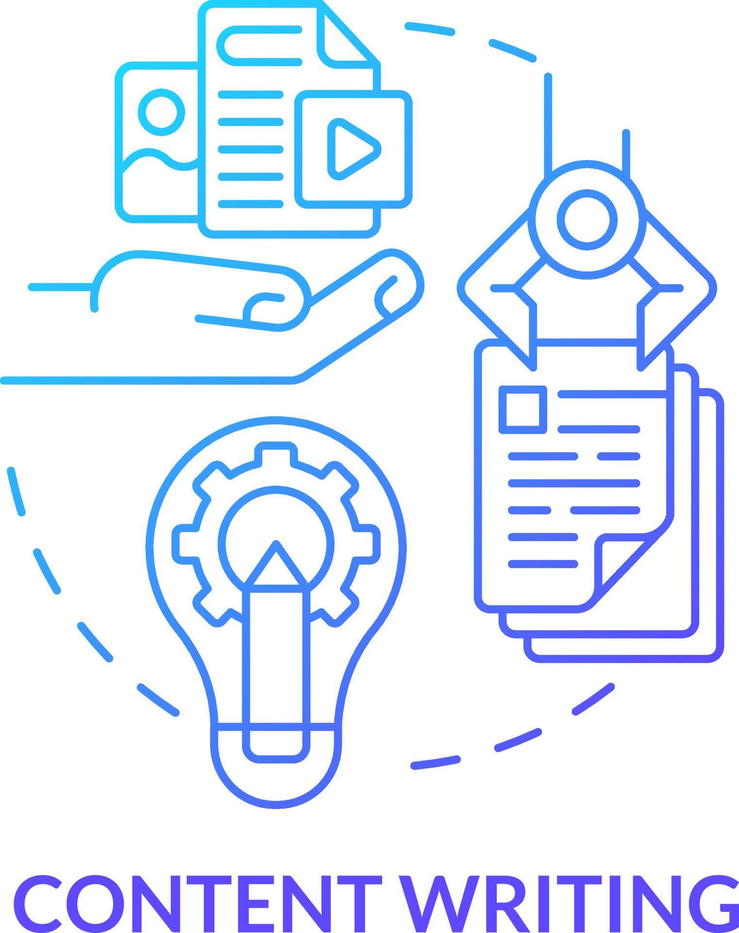 Content writing blue gradient concept icon. Natural language processing. AI algorithm in ...