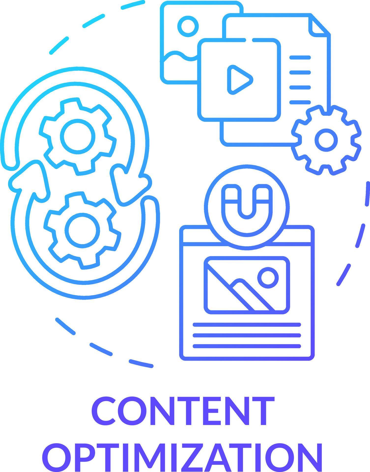 Content optimization blue gradient concept icon. SEO analytics. AI technology in marketing ...