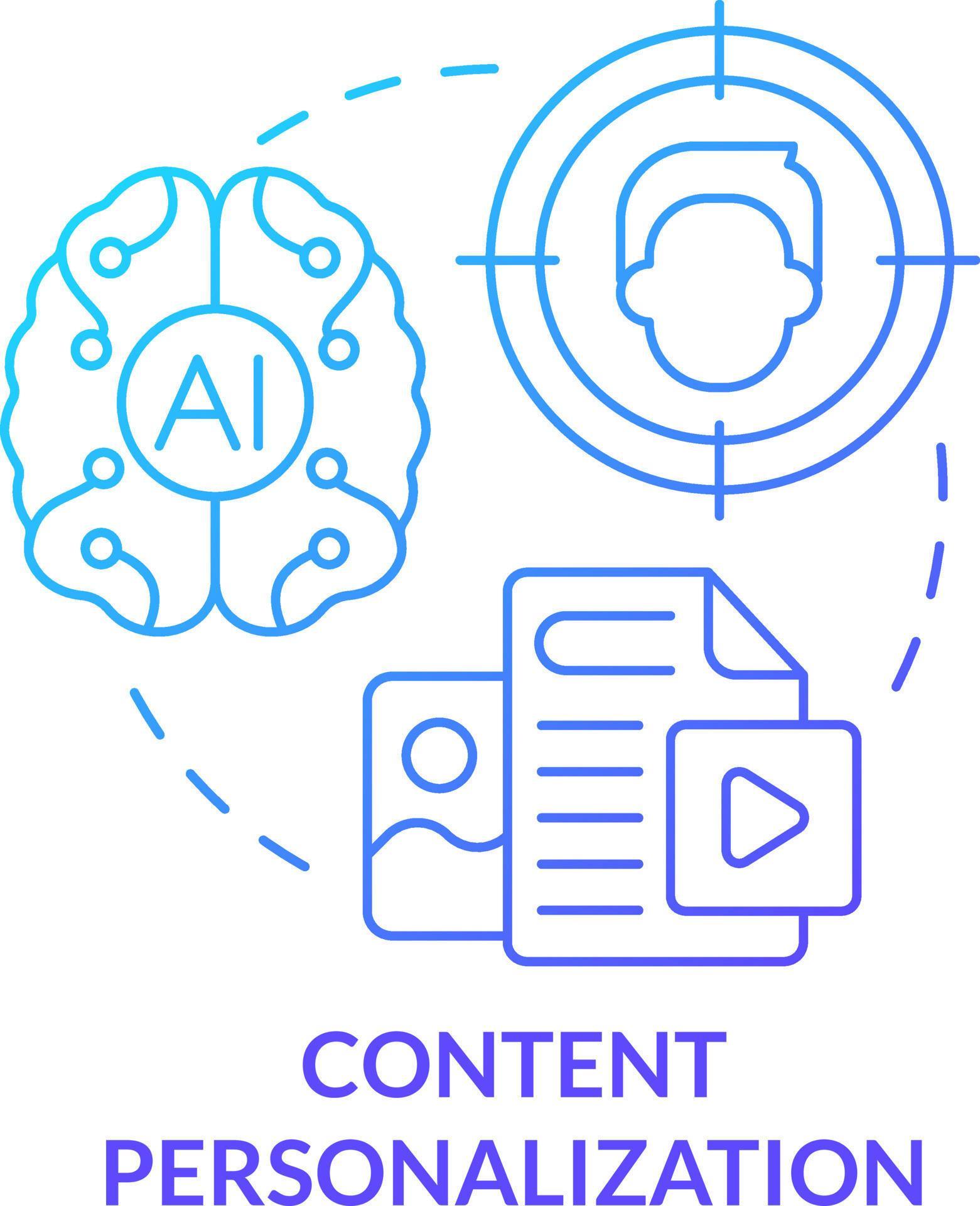 Content personalization blue gradient concept icon. Customer needs analytics. AI in marketing ...