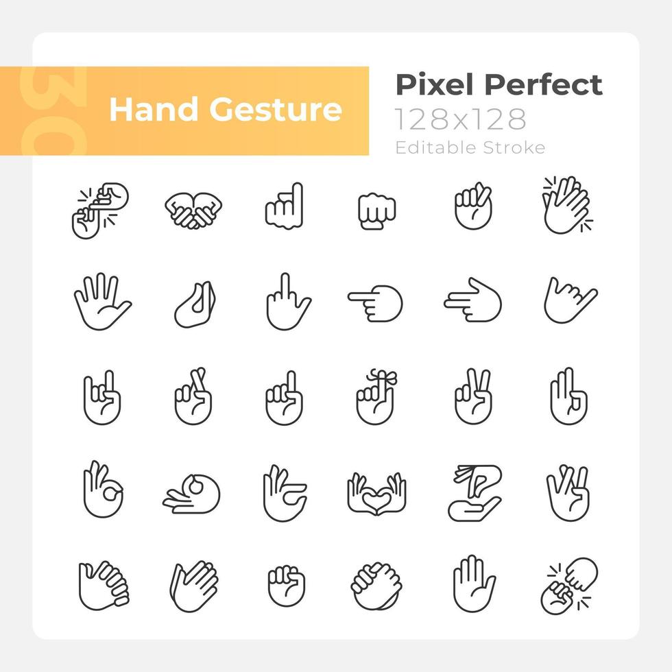 Hand Gestures Pixel Perfect Linear Icons Set Body Language Communication Customizable Thin