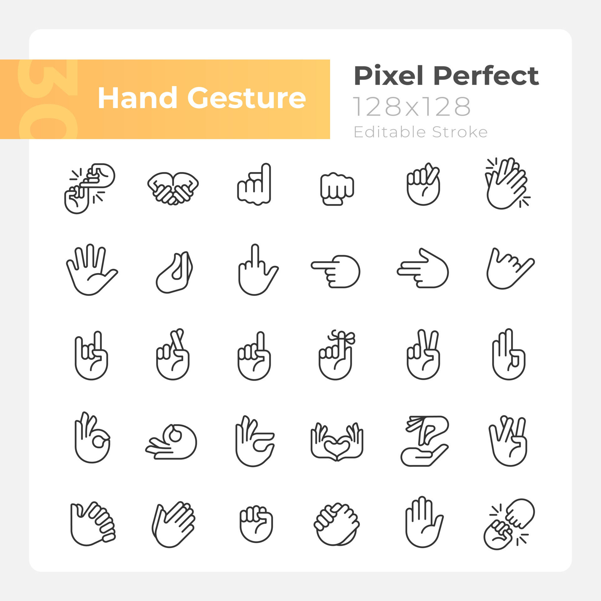 Hand Gestures Pixel Perfect Linear Icons Set Body Language Communication Customizable Thin