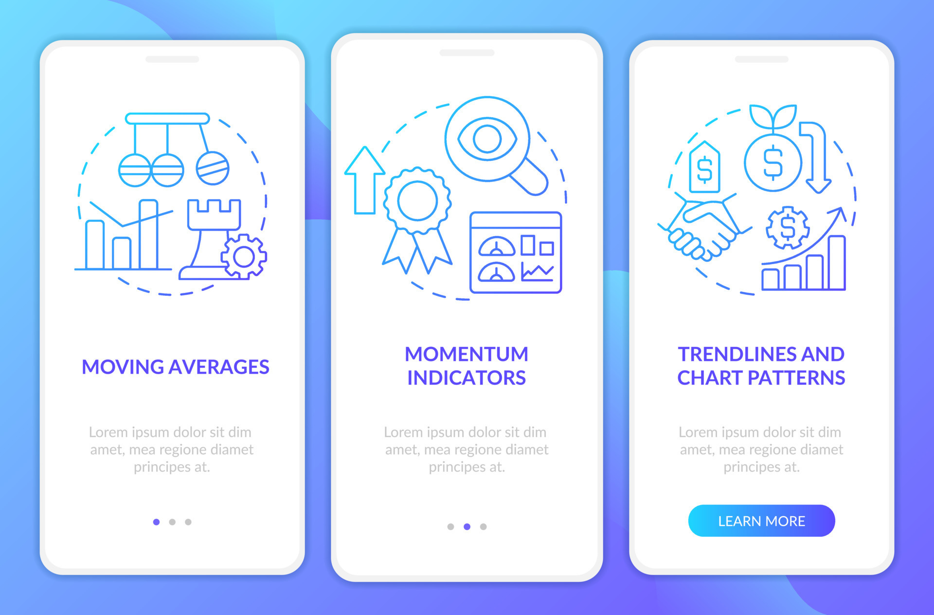 Trend Trading Strategies Blue Gradient Onboarding Mobile App Screen Business Walkthrough 3