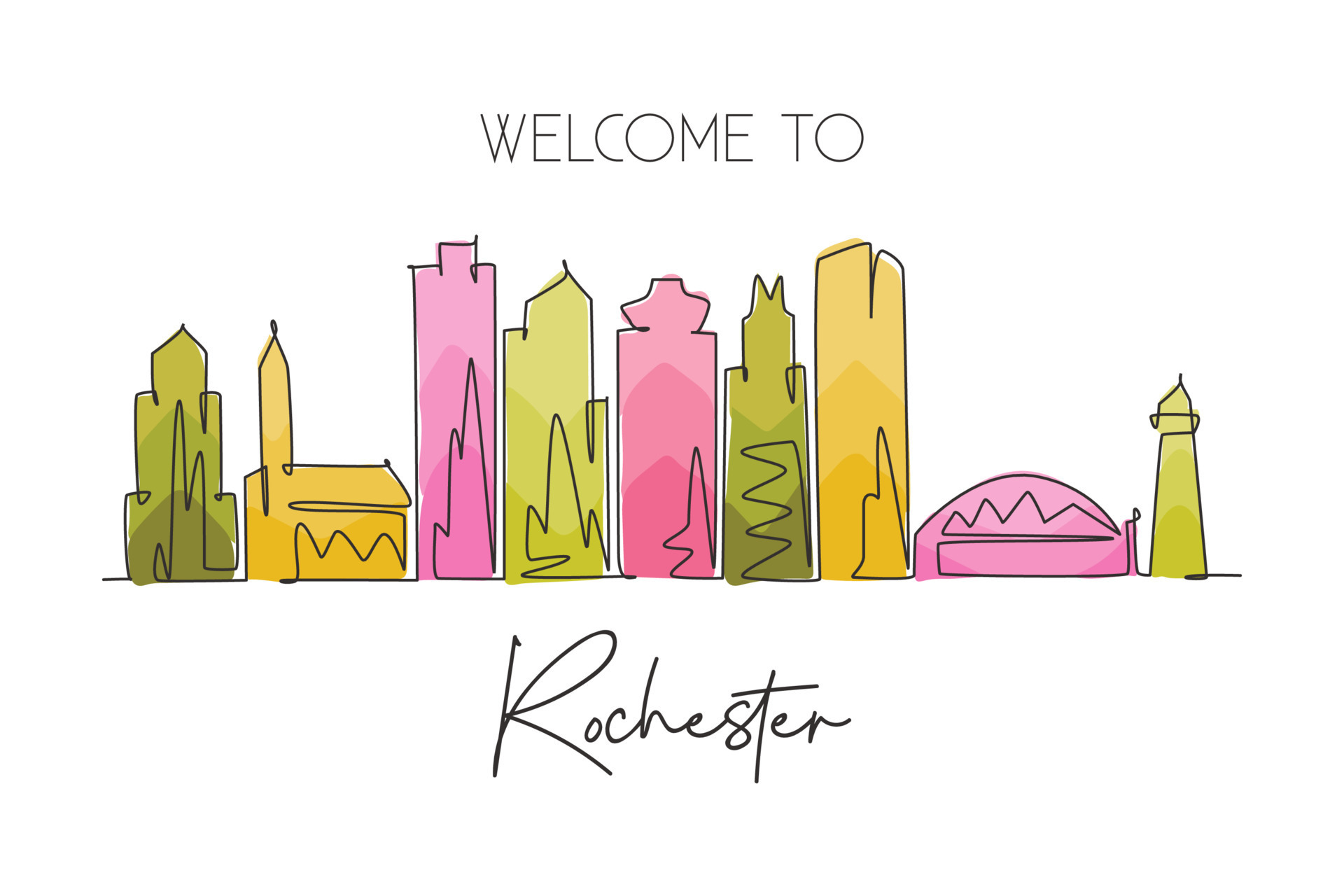 One single line drawing visit Rochester city skyline, New York State ... One single line drawing visit Rochester city skyline, New York State ...