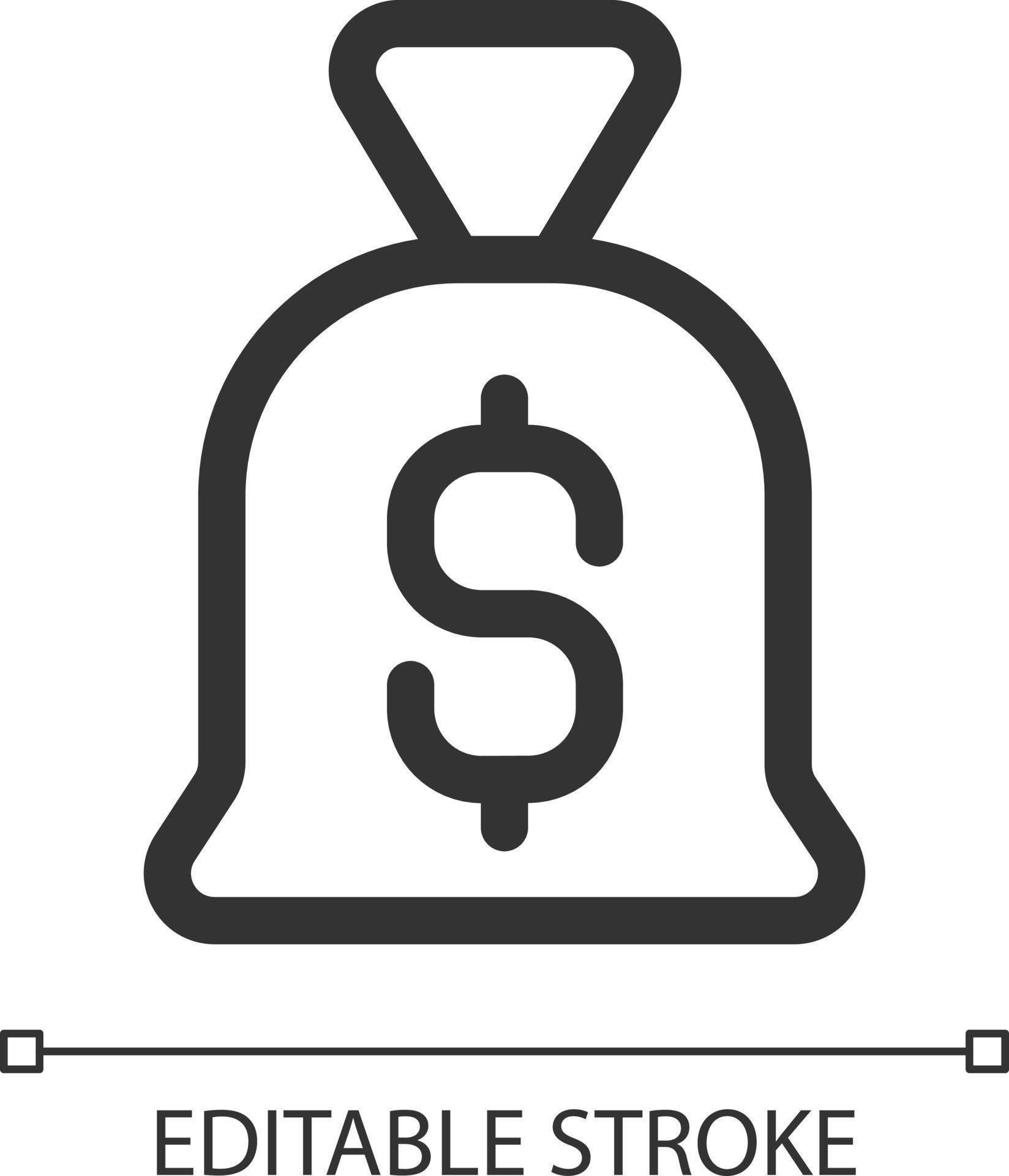 Bag of money pixel perfect linear ui icon. Personal savings. Business investment. GUI, UX design ...