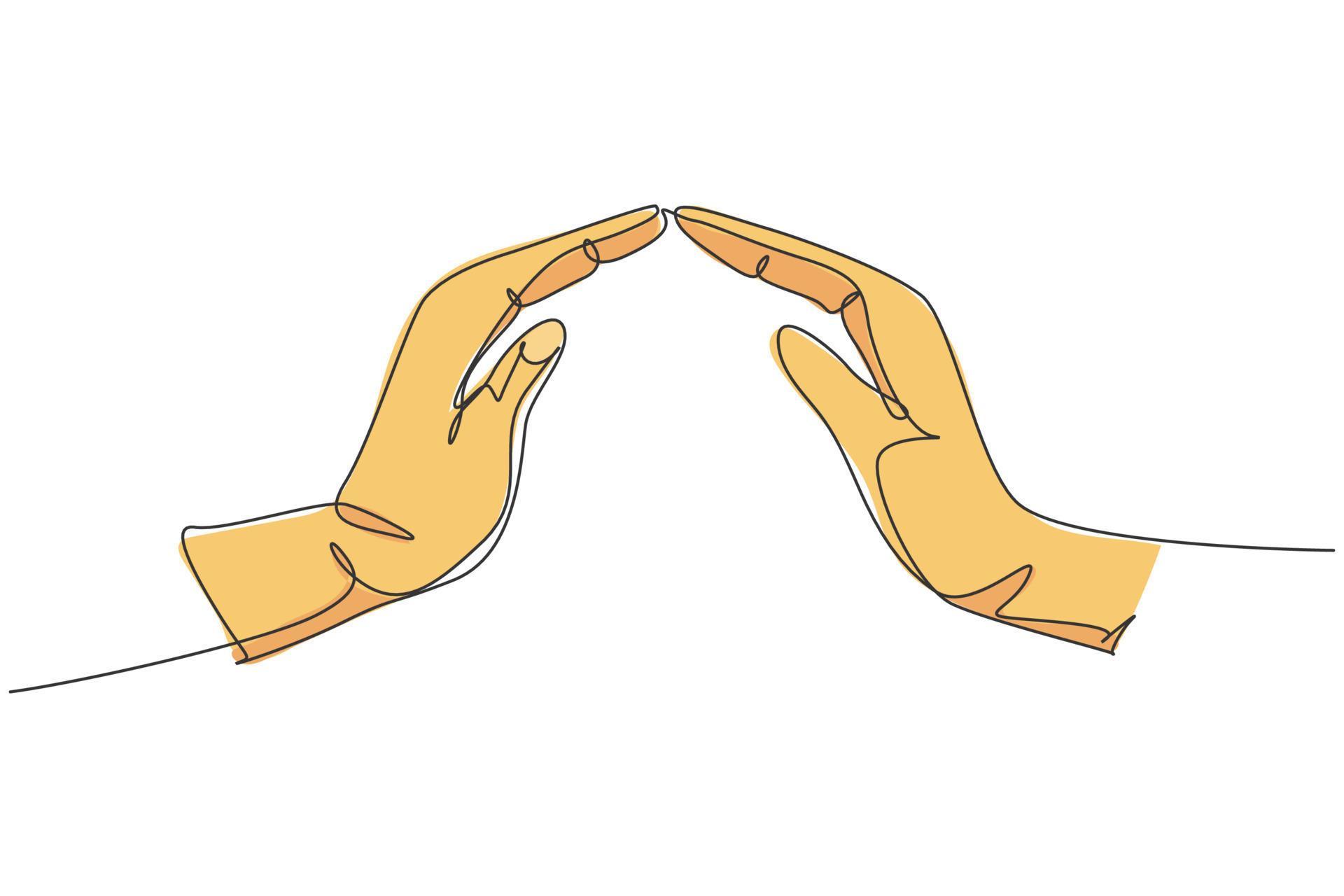 Hands protect. Continuous one line drawing of hand gesture protection minimalist vector ...