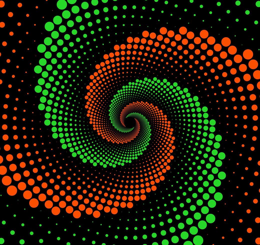 Orange, green, and black dotted spiral vortex vector background. Swirl ... Orange, green, and black dotted spiral vortex vector background. Swirl ...