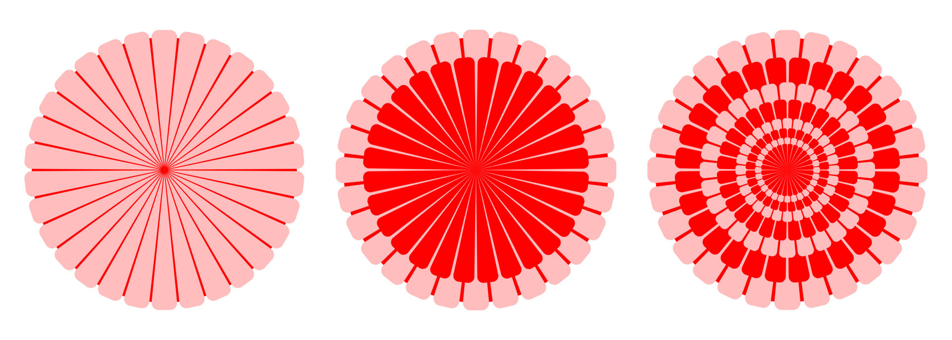 Icon set of decorative geometric circular design element with radial ...