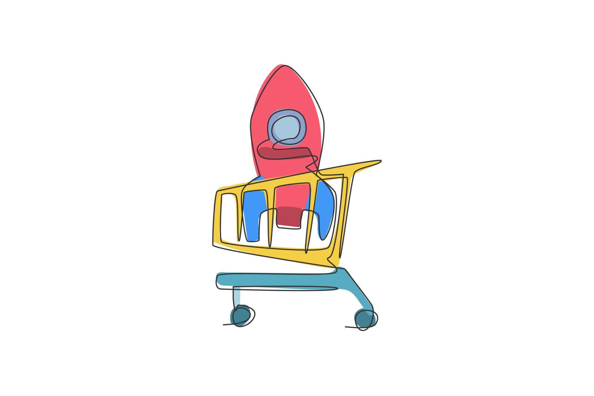 One Continuous Line Drawing Of Rocket Toys Inside Shopping Cart Sale Product Concept Dynamic