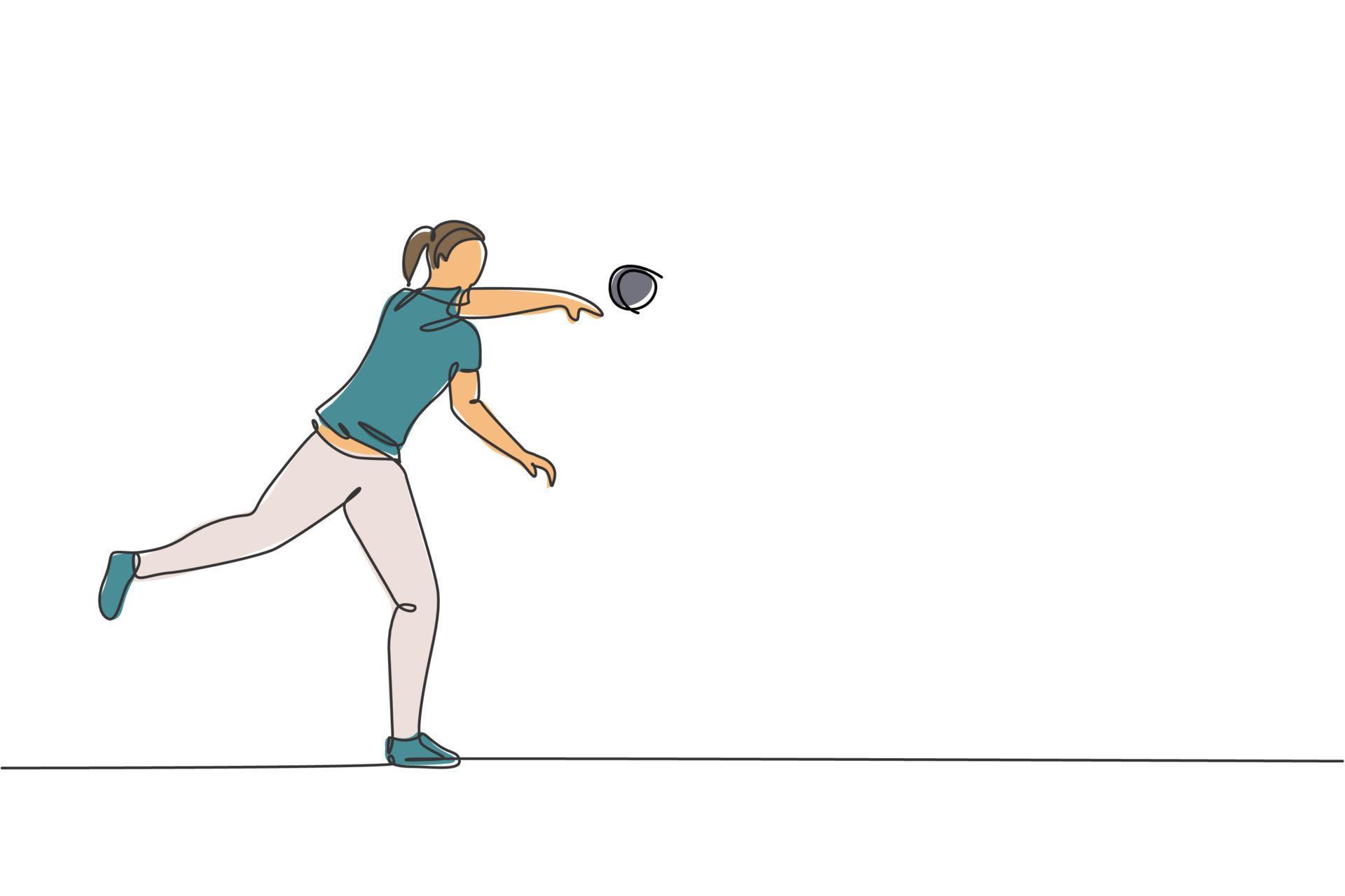 dibujo de una sola línea continua de la práctica deportiva joven para lanzar poderosamente ...