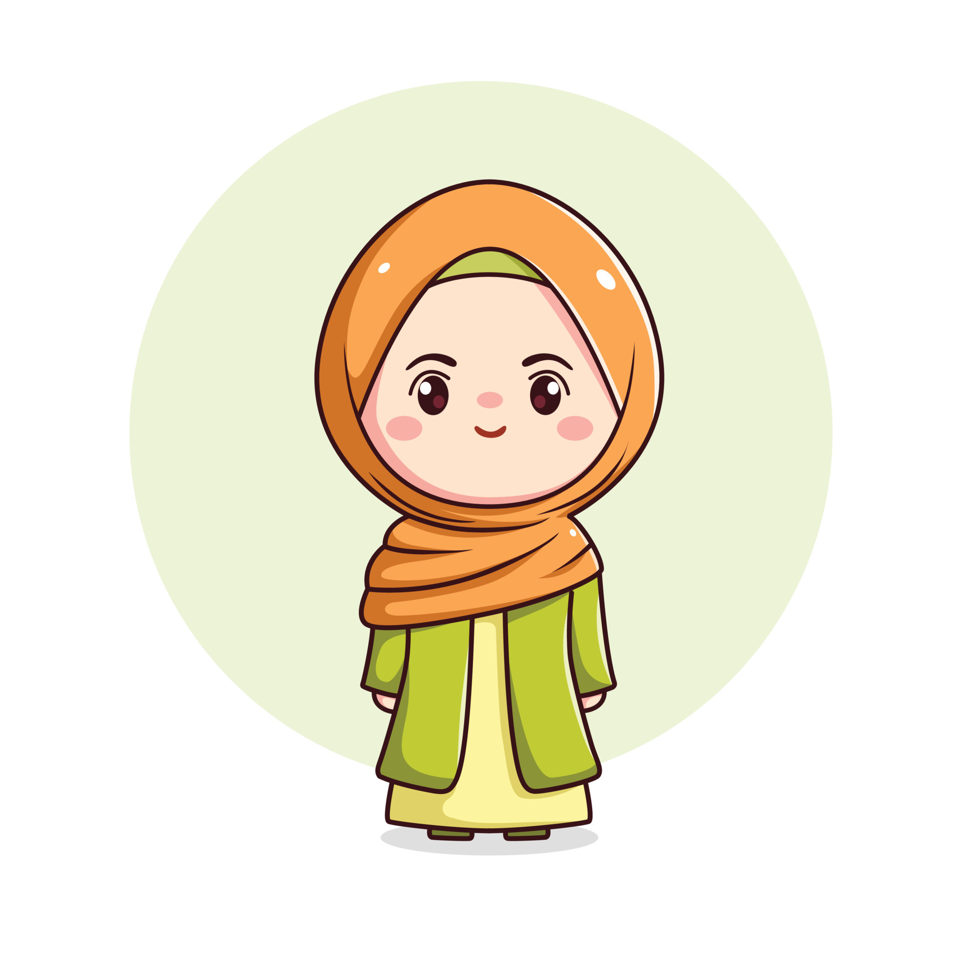 Cute Hijab Girl With Green Dress Chibi Muslim Character 20613226 Vector Art At Vecteezy