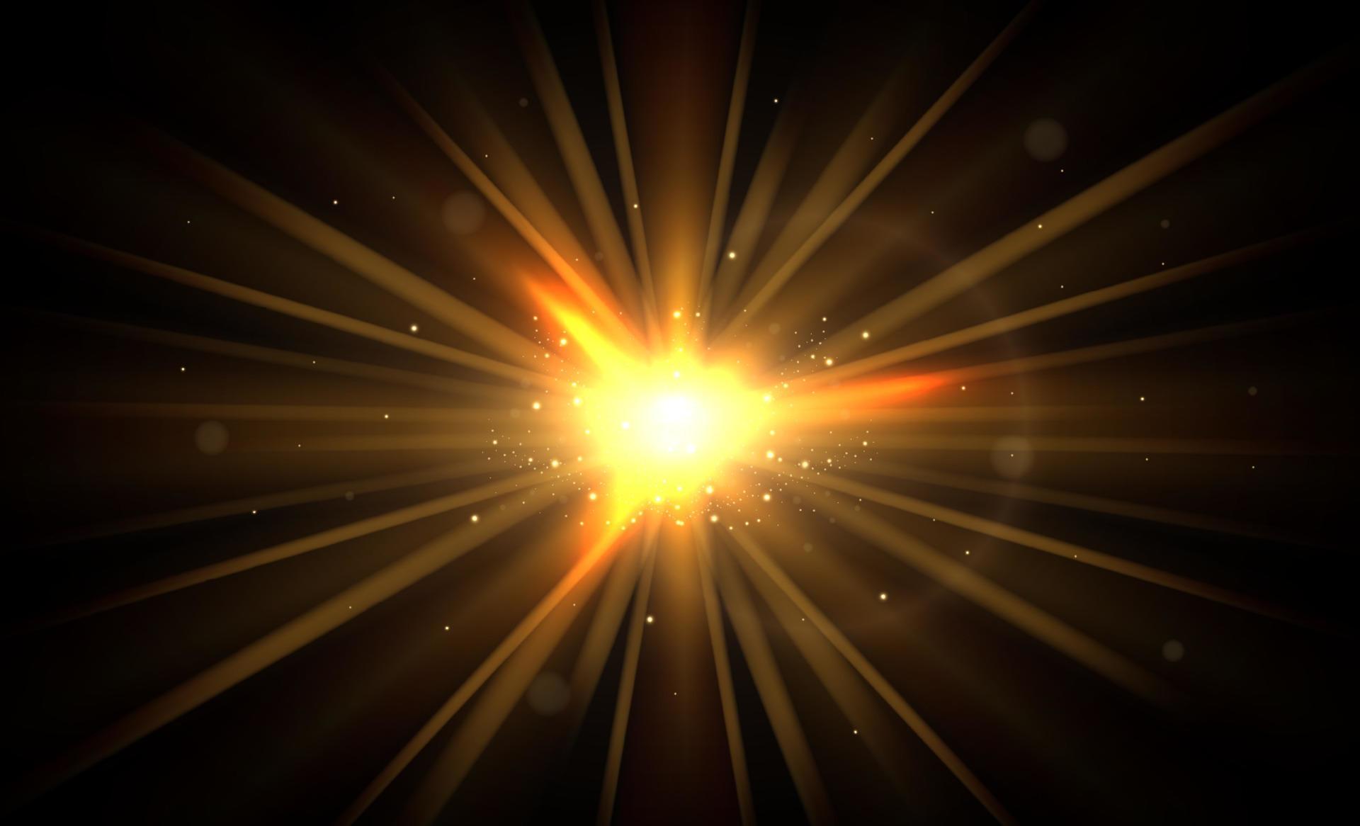 Abstract golden light rays with sparks. Exploding gold glitter with sparkling illustration ...