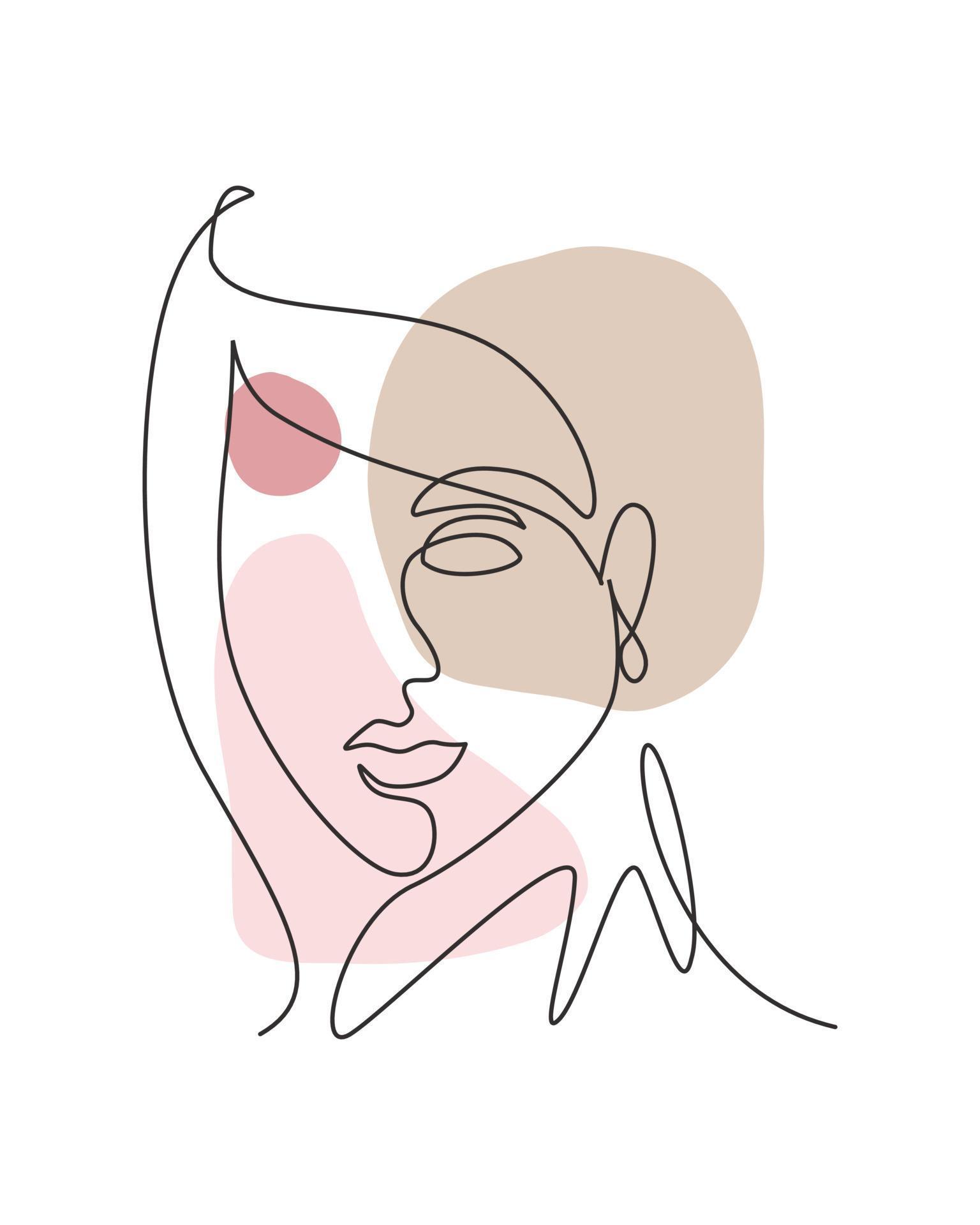 Dibujo De Línea Continua única Hermoso Retrato Estético Mujer Rostro
