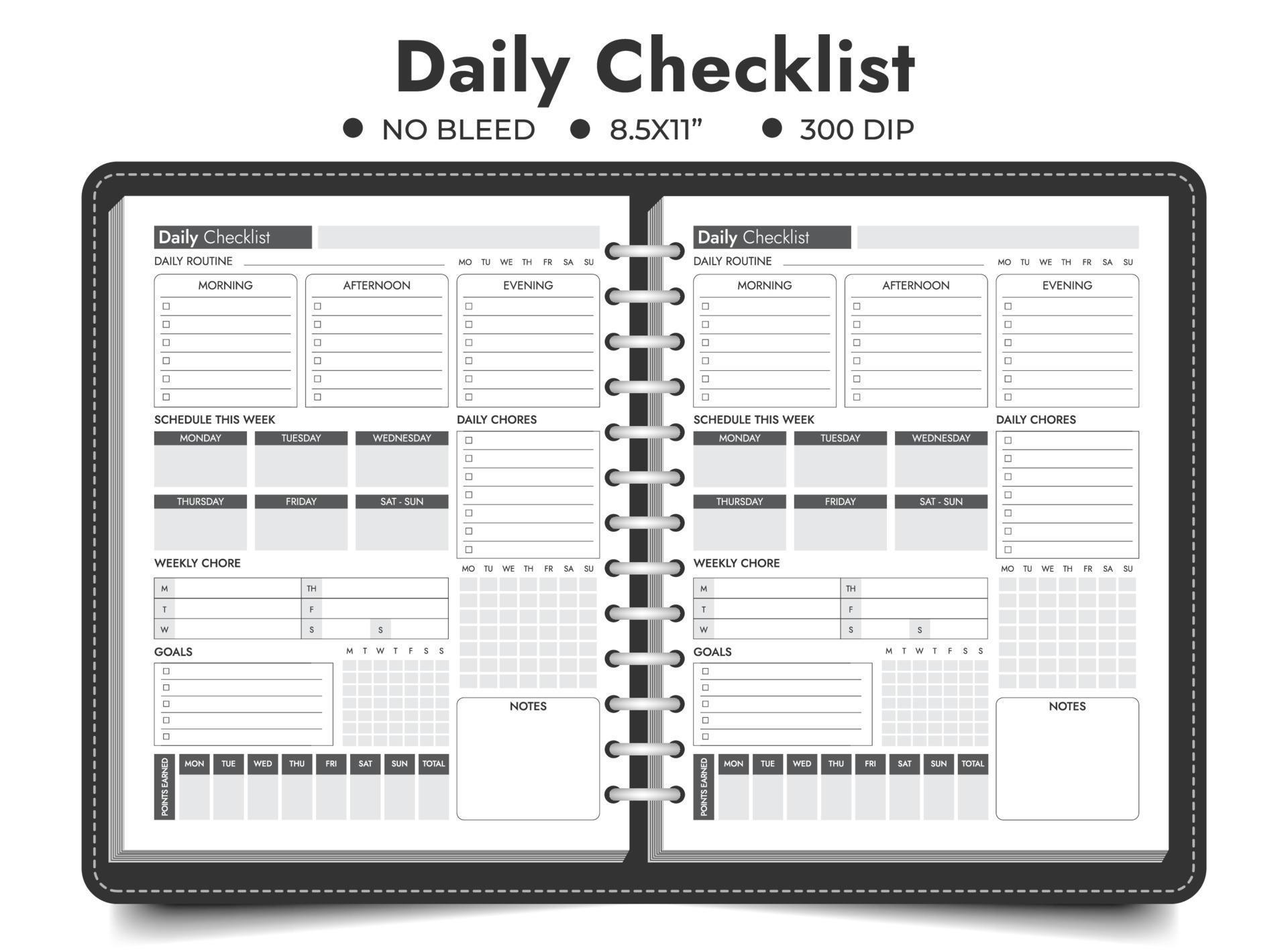 Daily checklist routine log planner notebook page, printable tracker ...