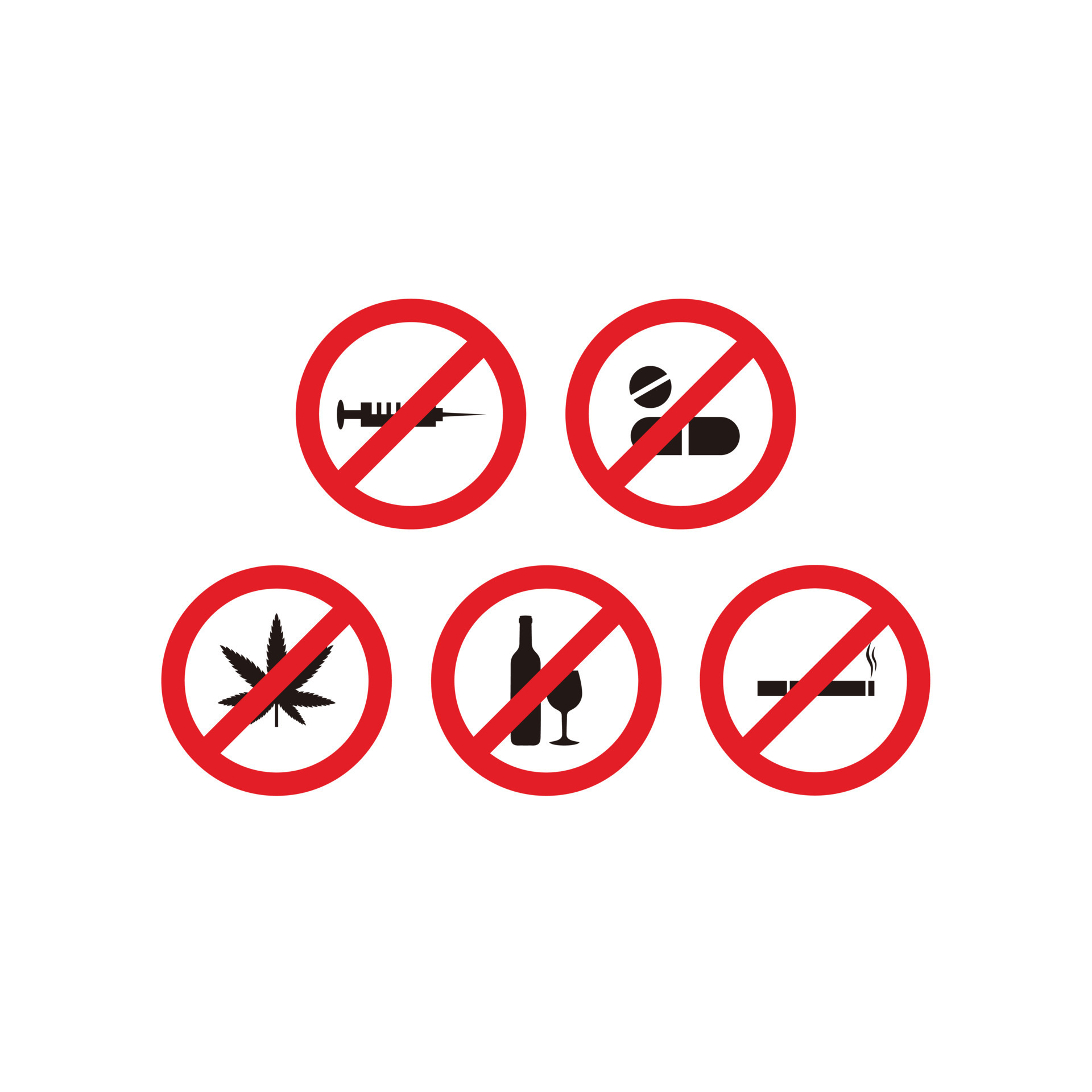 No Smoking No Drugs And Pill No Cannabis And No Alcohol Forbidding Vector Signs Icon 20615486