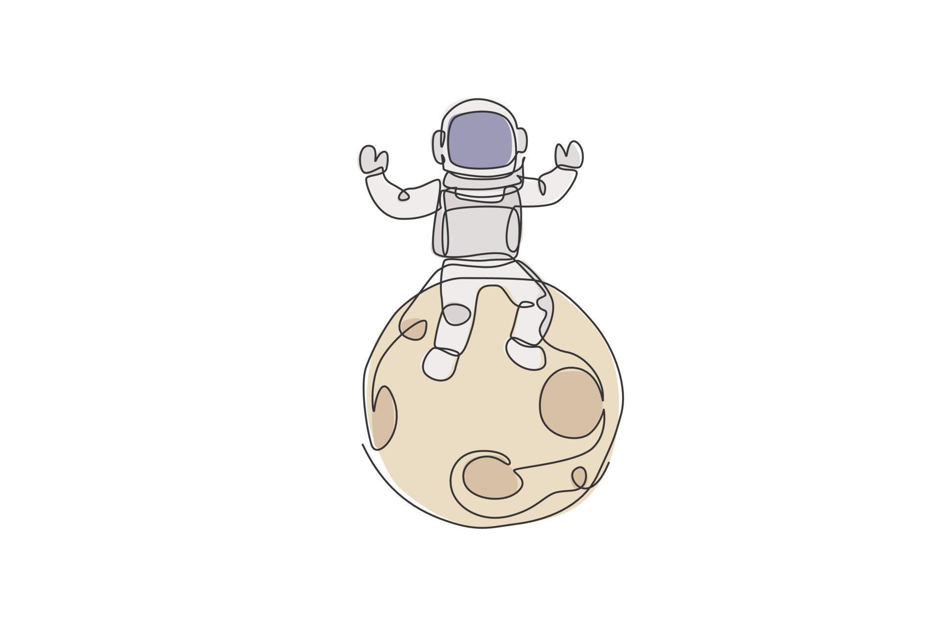 Single Continuous Line Drawing Of Floating Science Astronaut In