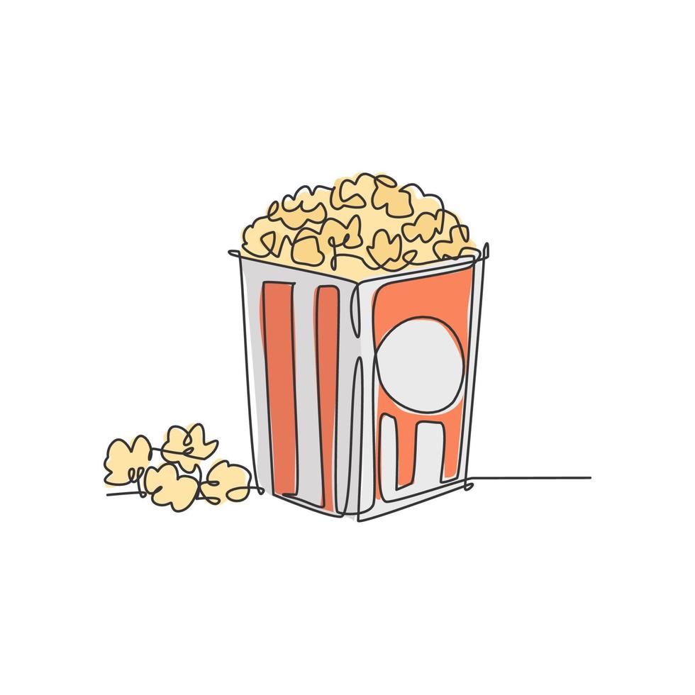 un dibujo de línea continua de palomitas de maíz frescas y dulces con ... un dibujo de línea continua de palomitas de maíz frescas y dulces con ...