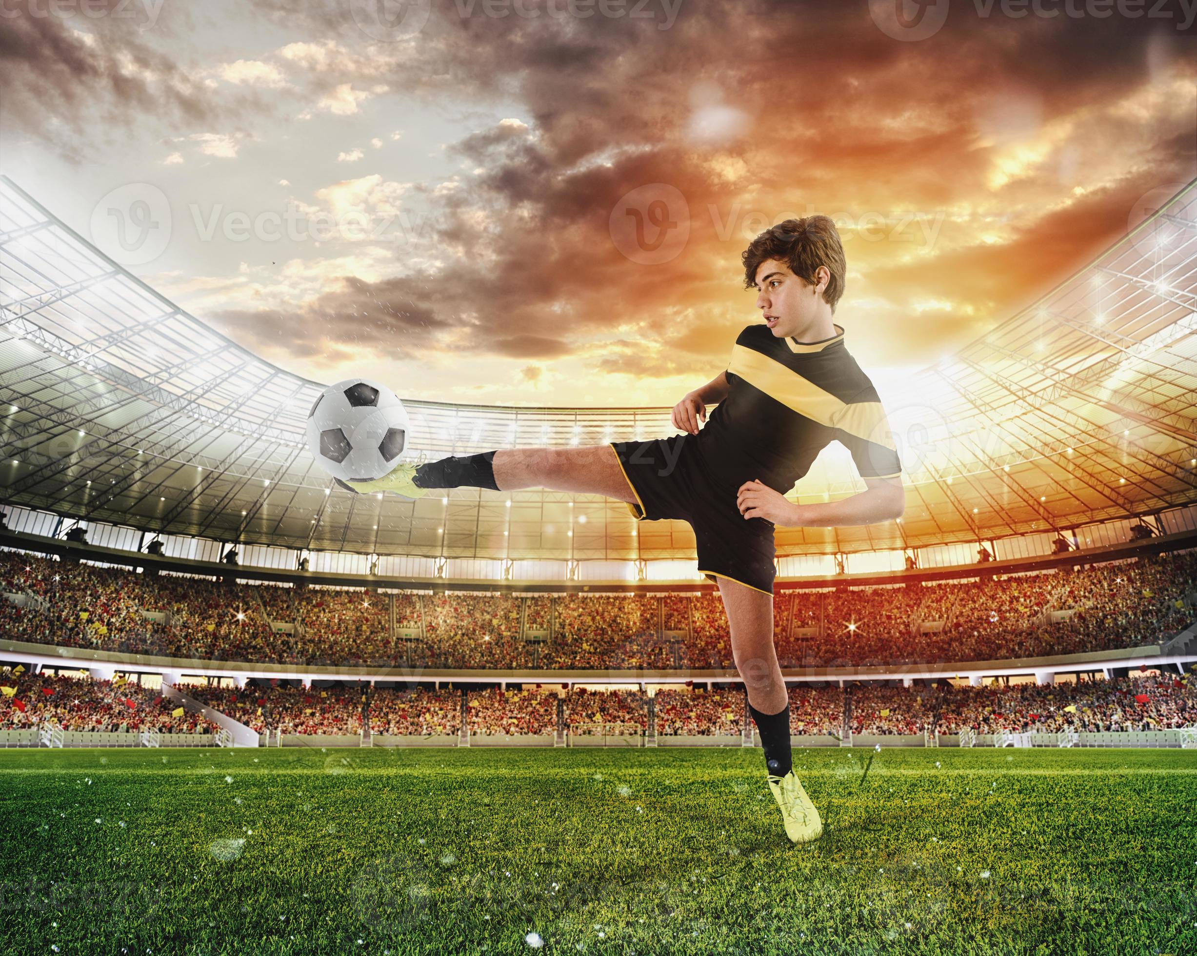 Football scene with competing young football players at the stadium 20621458 Stock Photo at Vecteezy
