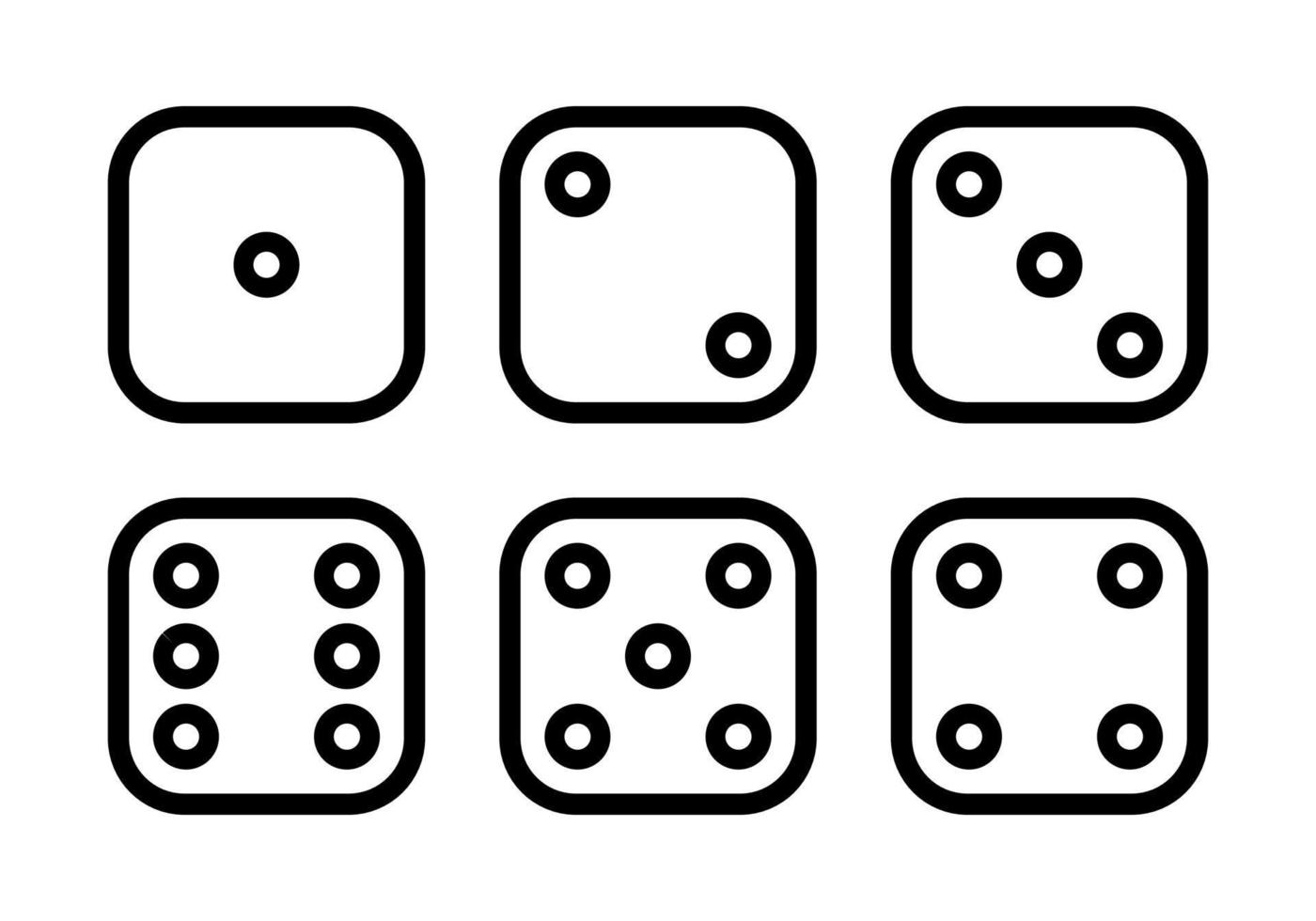 Dice sides, dice faces icon set in line style design isolated on white ... Dice sides, dice faces icon set in line style design isolated on white ...