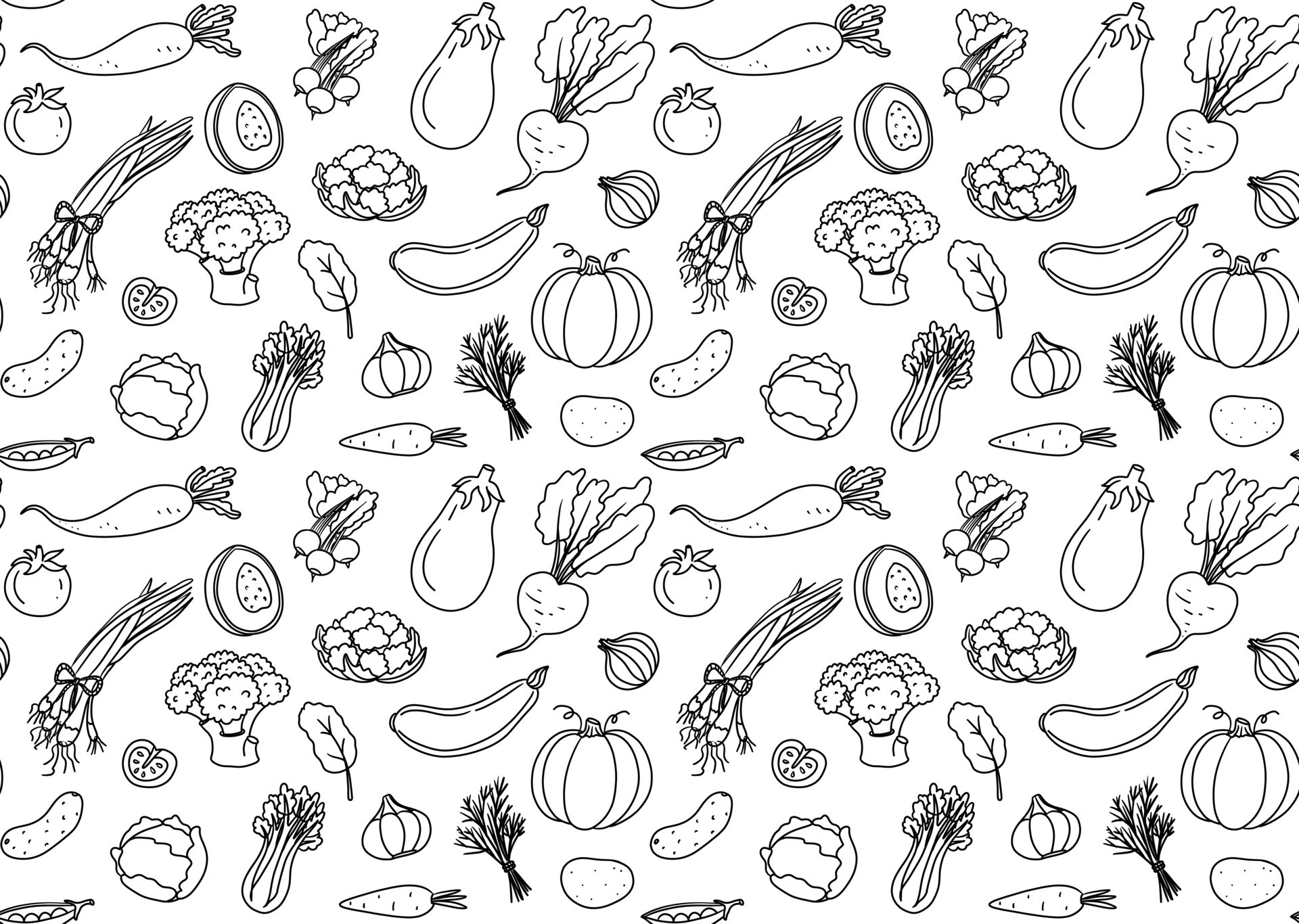 Vegetable outline seamless pattern. Organic doodle food background ...