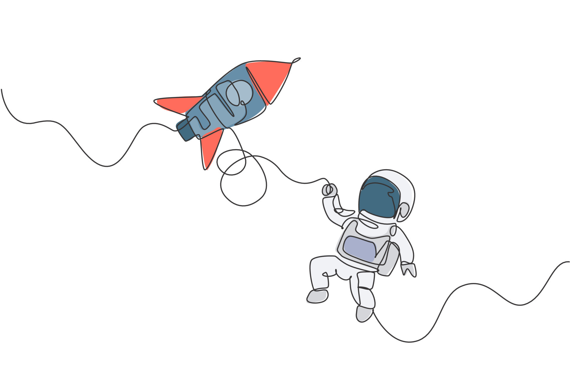 One Single Line Drawing Of Astronaut In Spacesuit Floating And Discovering Deep Space With