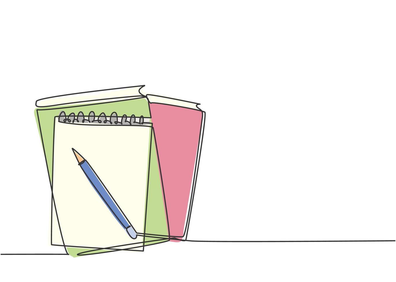 Single continuous line drawing of notebook or notepad with a pencil ...