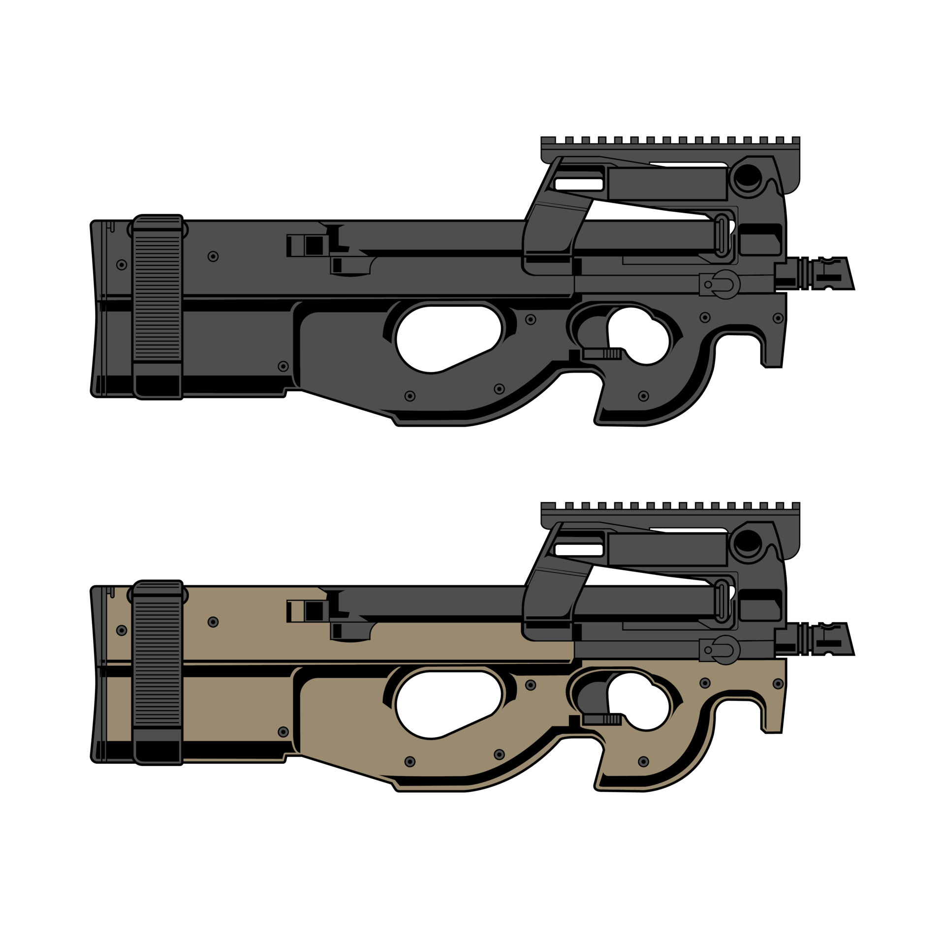 dos versiones de el fn p90 diseño son gris y marrón gris 20628981 Vector en Vecteezy