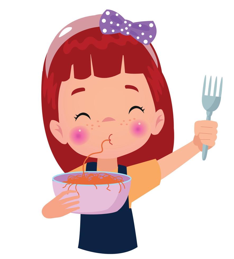 Lindo Niño Comiendo Pasta De Espagueti 20629570 Vector En Vecteezy