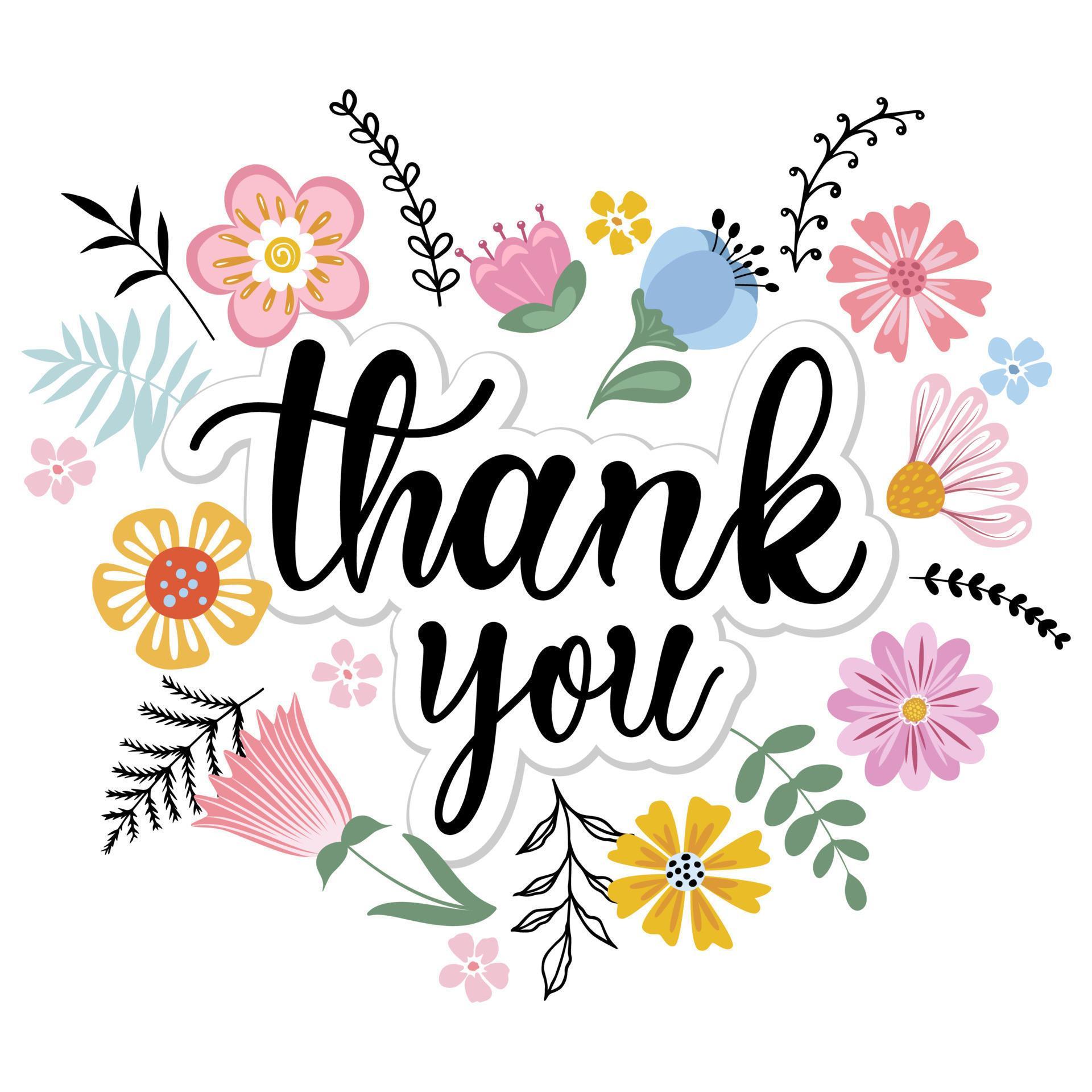 Greeting card with floral ornament and handwritten inscription Thank ...