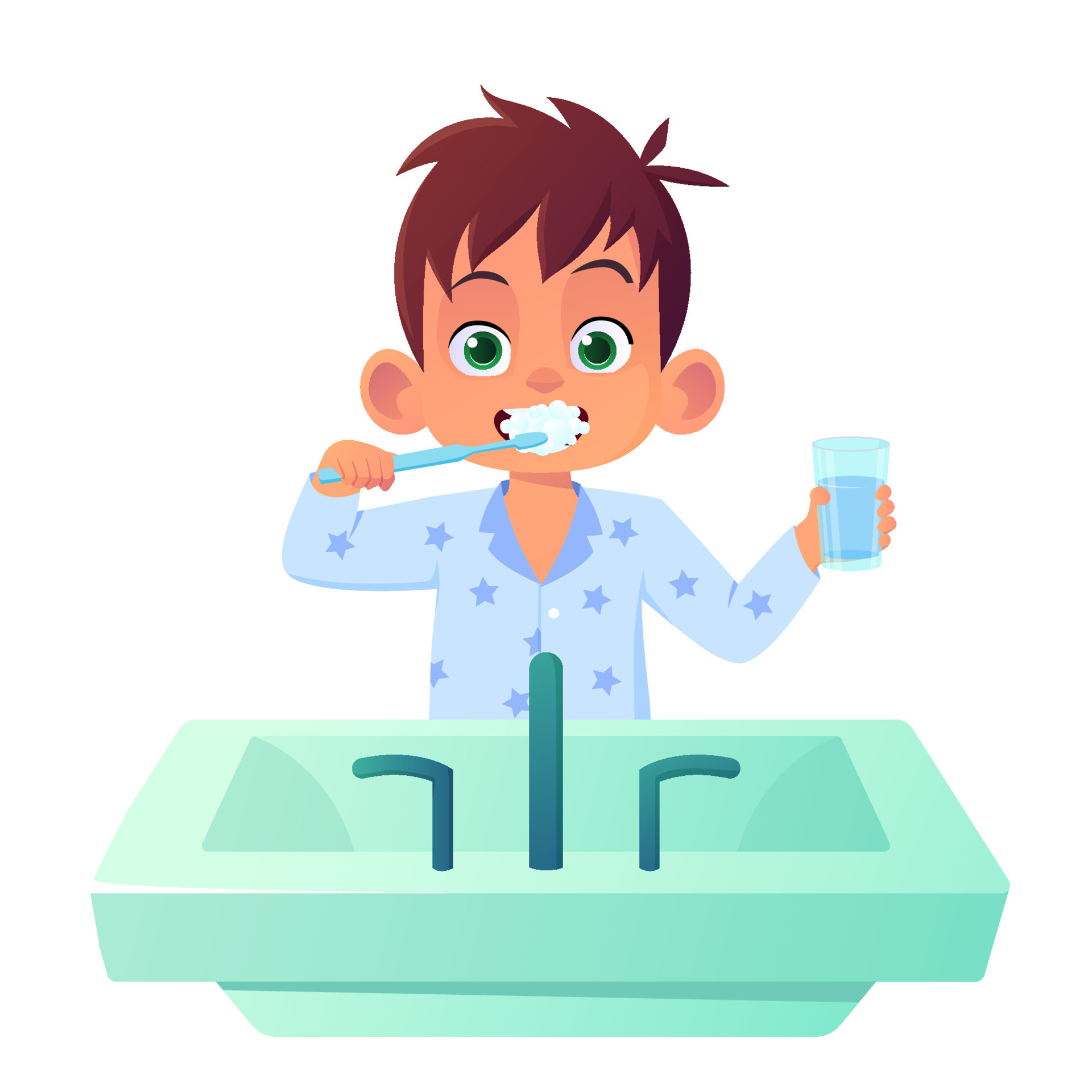 Brush Teeth Cartoon Boy