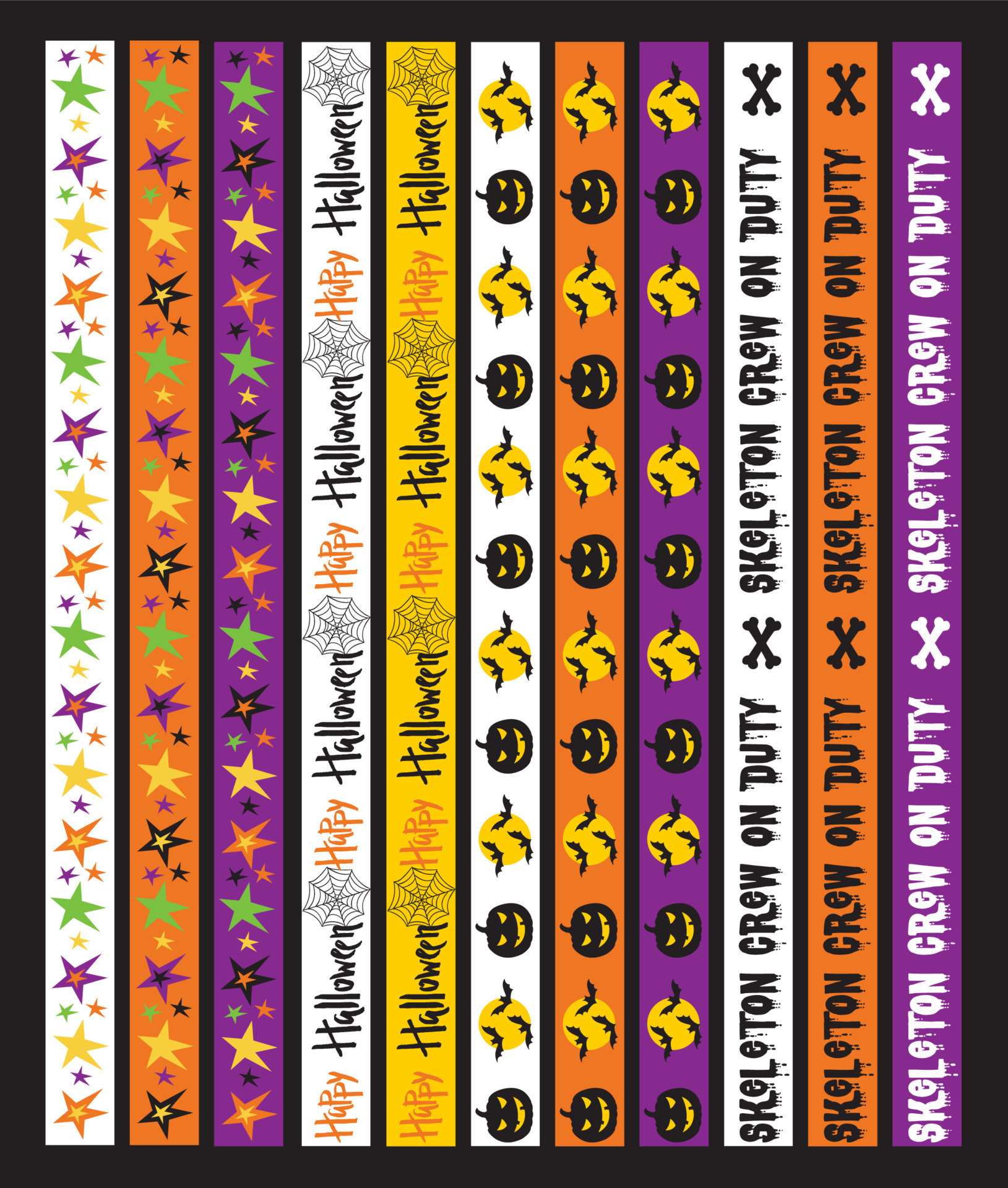 Halloween 11 Rolls Washi Tape Design element vector clip art- Halloween Narrow Vector ...