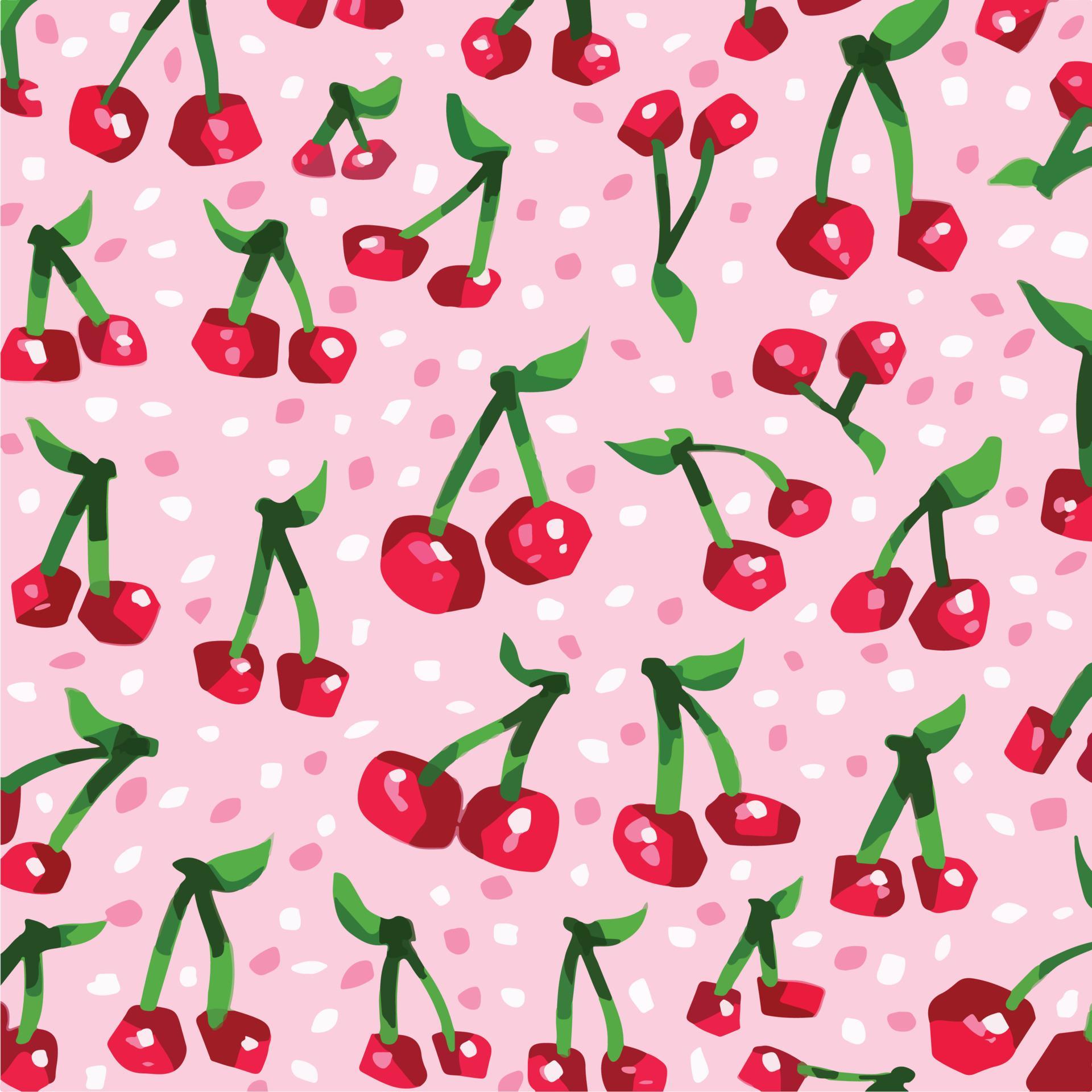 Cute abstract pink red cherry vector background pattern isolated on ...