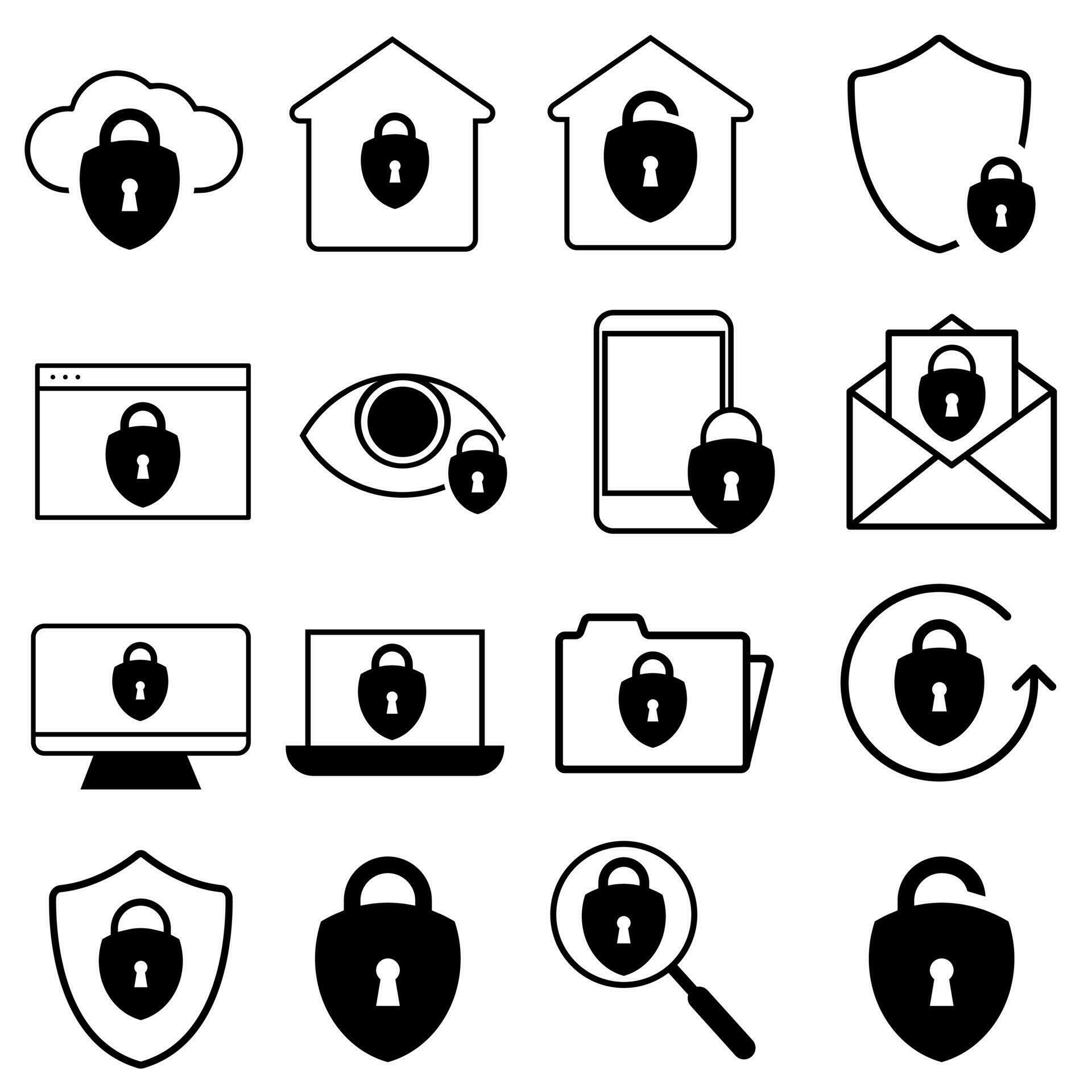 Computer Protection Vector Icons Set Cyber Security Illustration Symbol Computer Security Sign