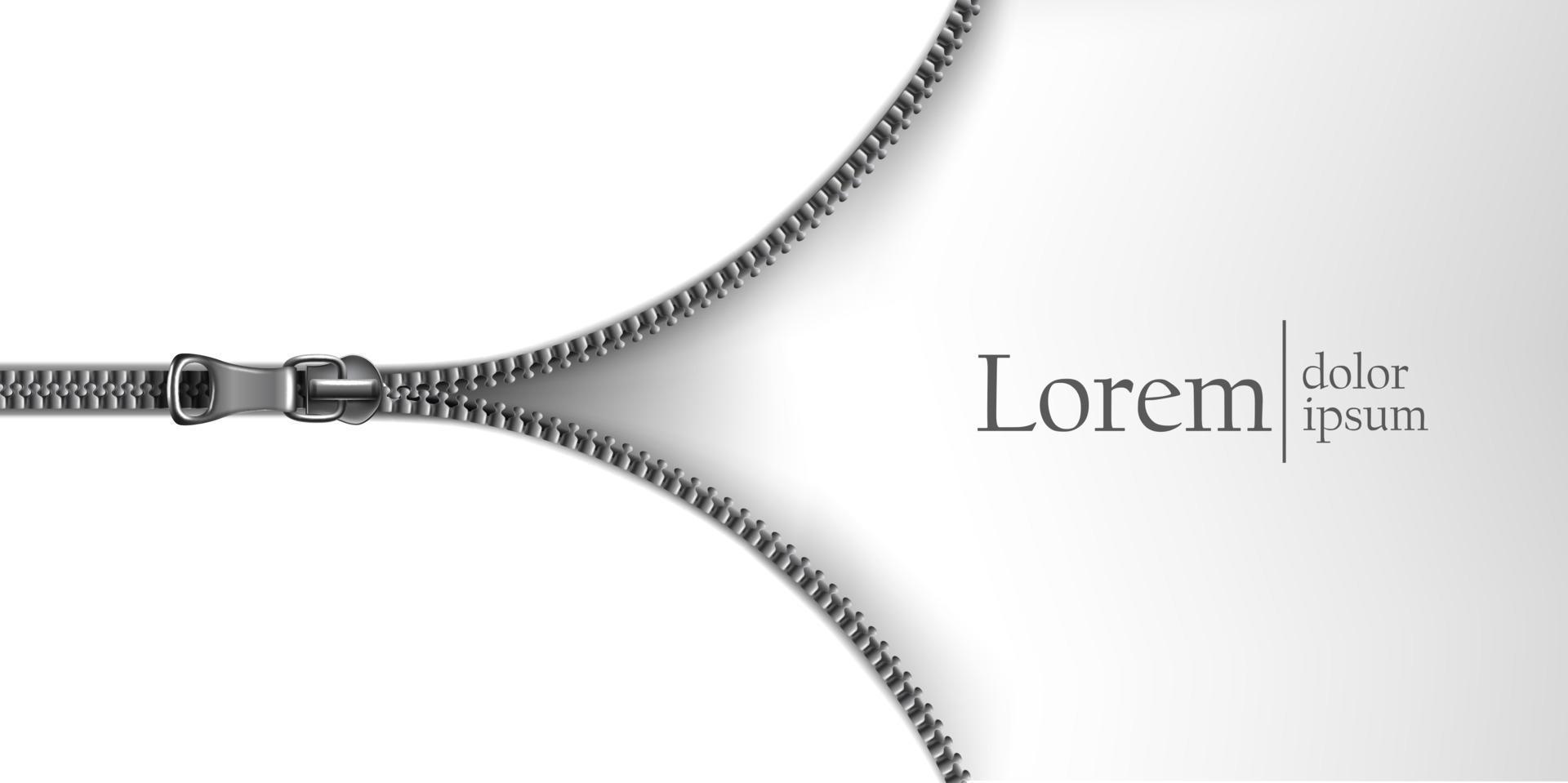 3d realistic vector open zipper background. Design concept banner. Illustration on transparent ...