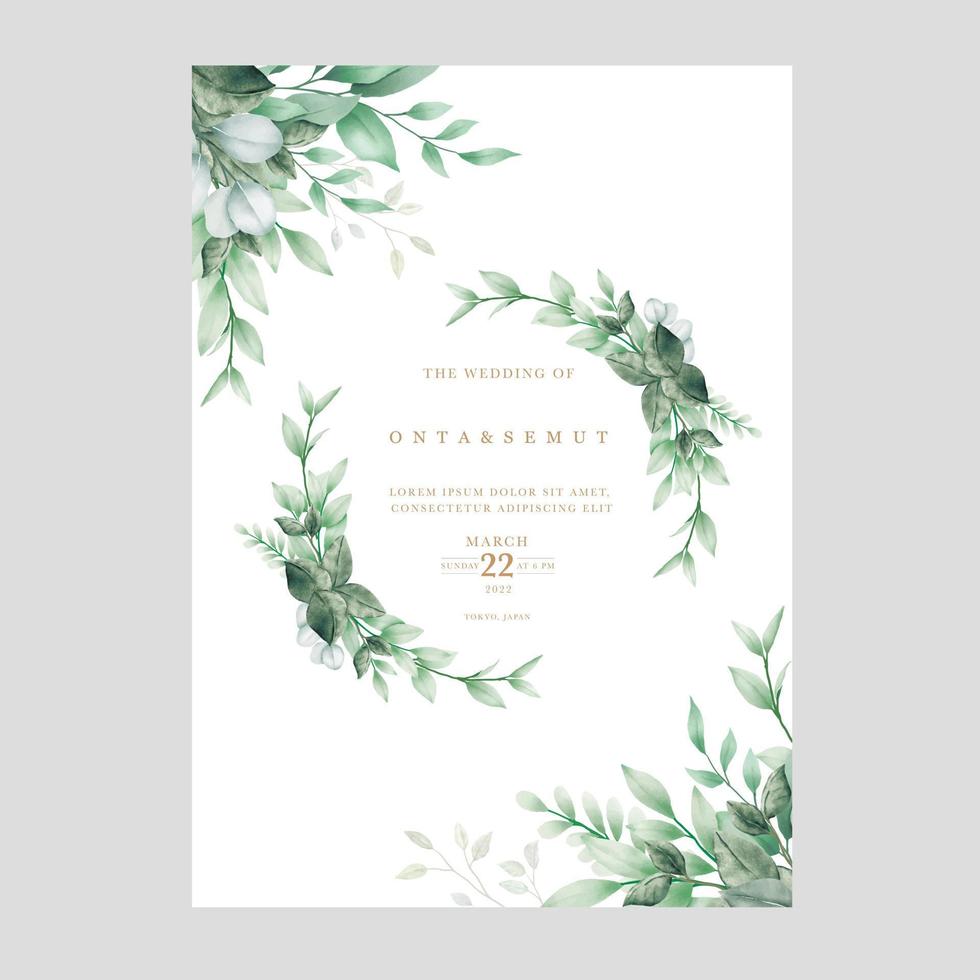 Beautiful Green Leaves Watercolor Wedding Invitation Card Template