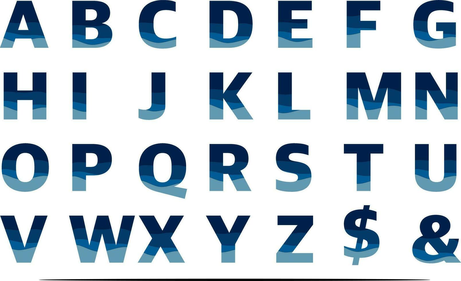 ABC blue alphabet font vector sea wave set. Free fonts. Free vector ...